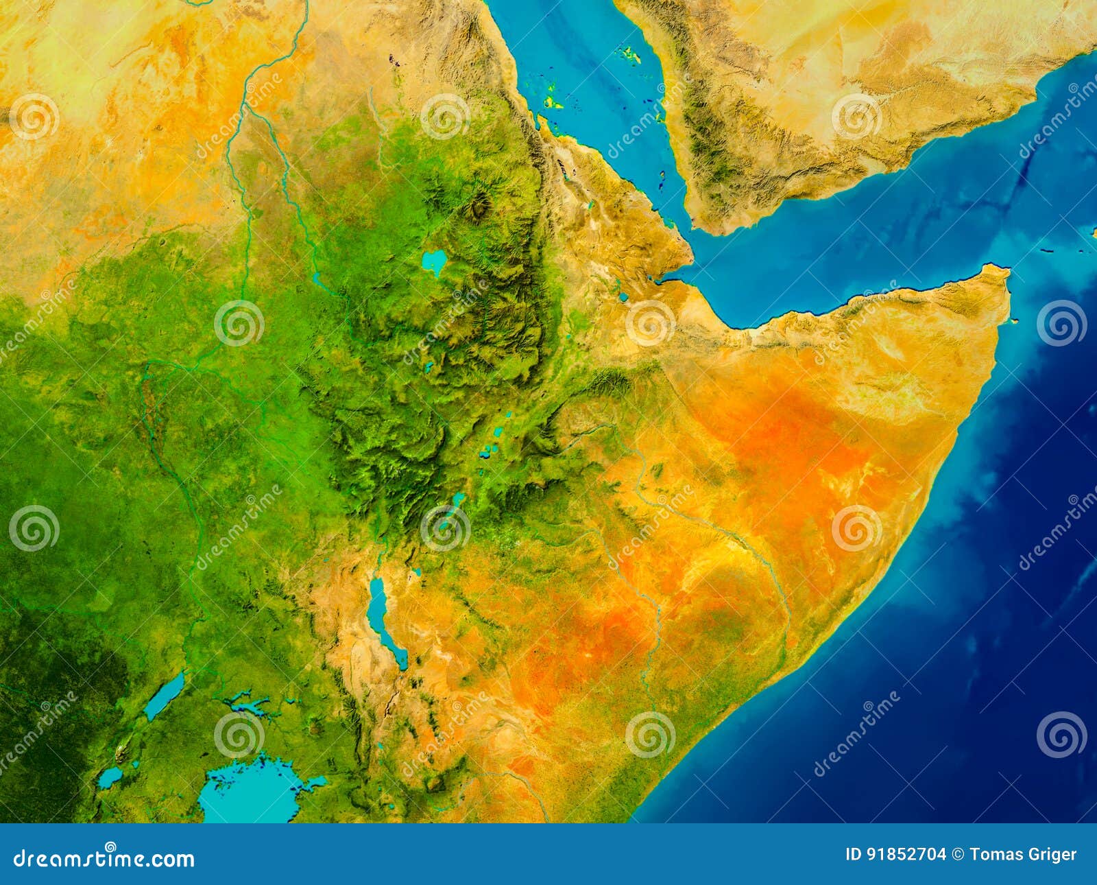 Ethiopia on physical map stock illustration. Illustration of satellite ...