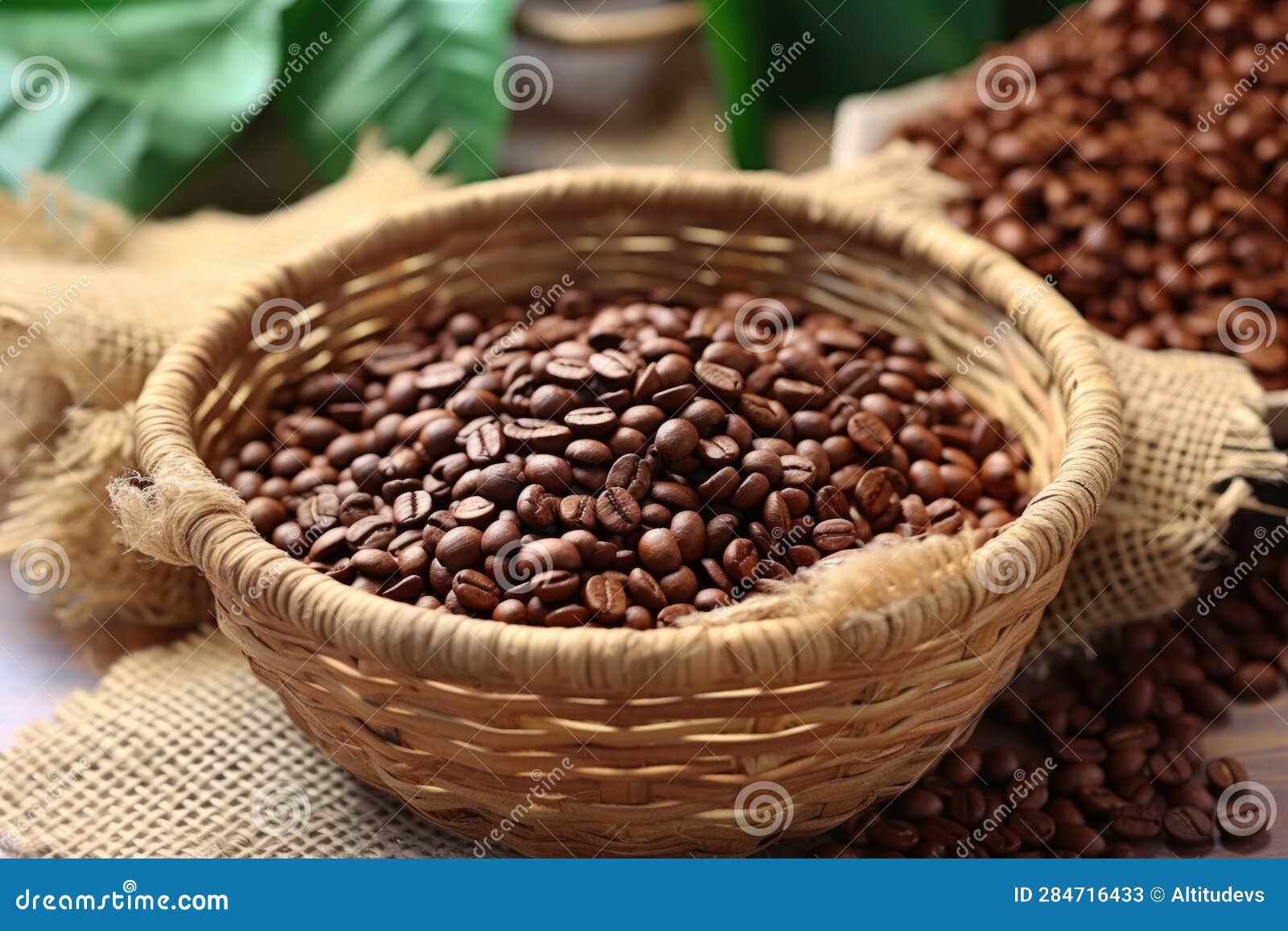 Ethiopian Coffee Beans, Roasted and Unroasted, in a Basket Stock ...