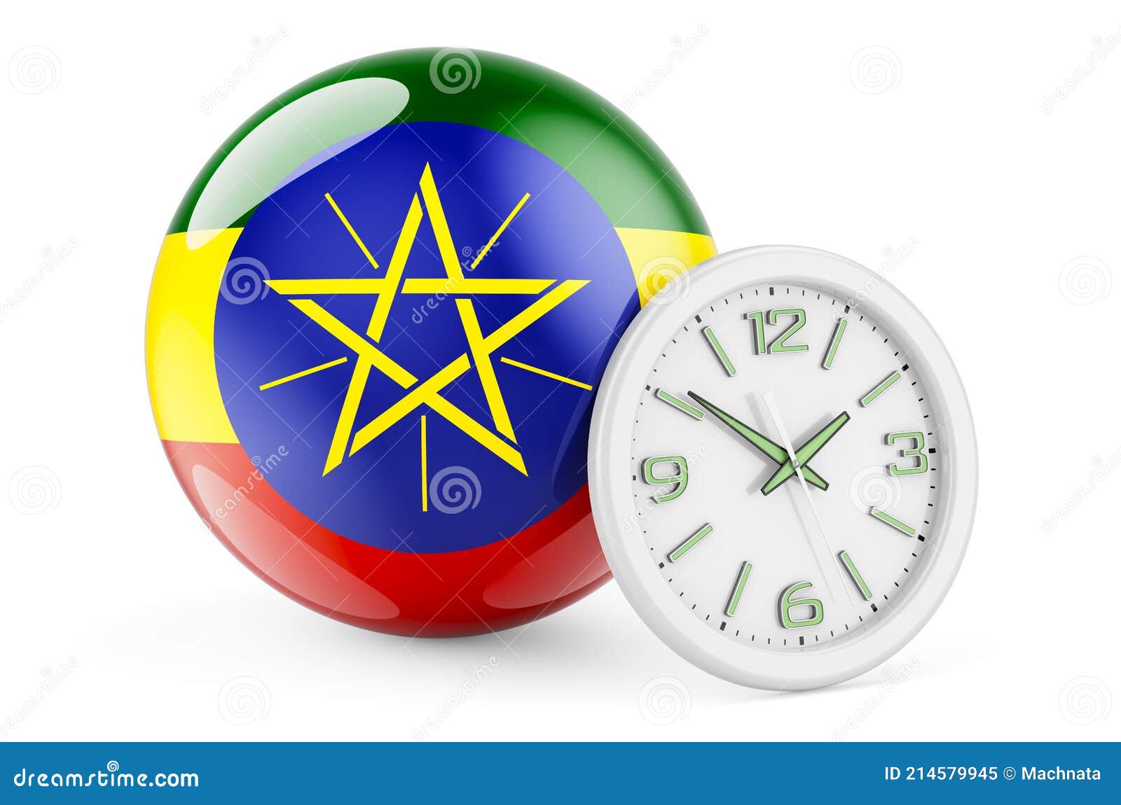Ethiopian Flag with Clock. Time in Ethiopia, 3D Rendering Stock ...