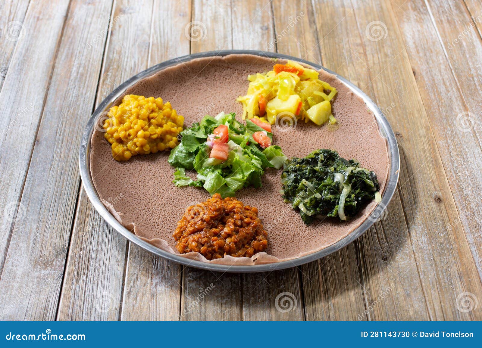 Ethiopian Food, Veggie Combination Plate Stock Photo - Image of setting ...