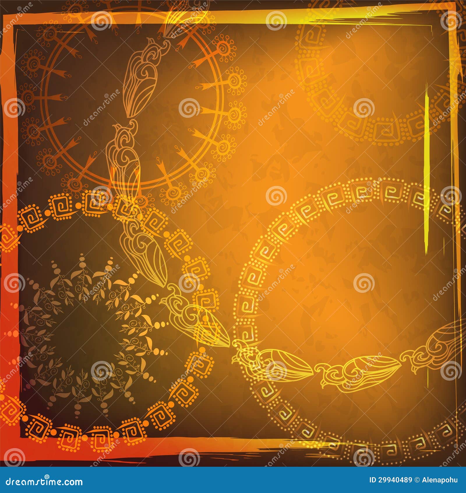 Ethnic Background, Gold Vector Frame. | CartoonDealer.com #29940489