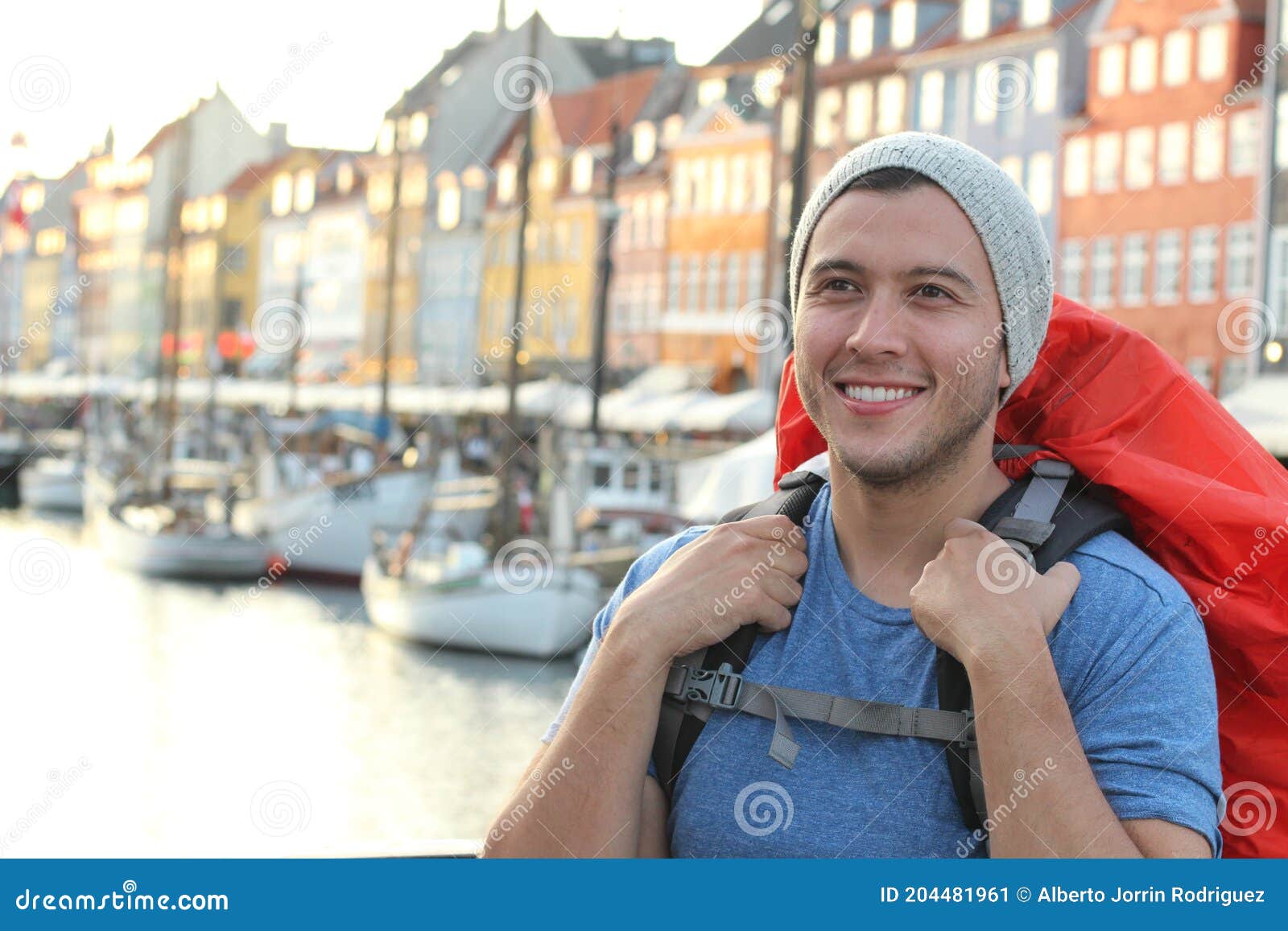 Ethnic Backpacker Walking Around Denmark Stock Image - Image of person ...