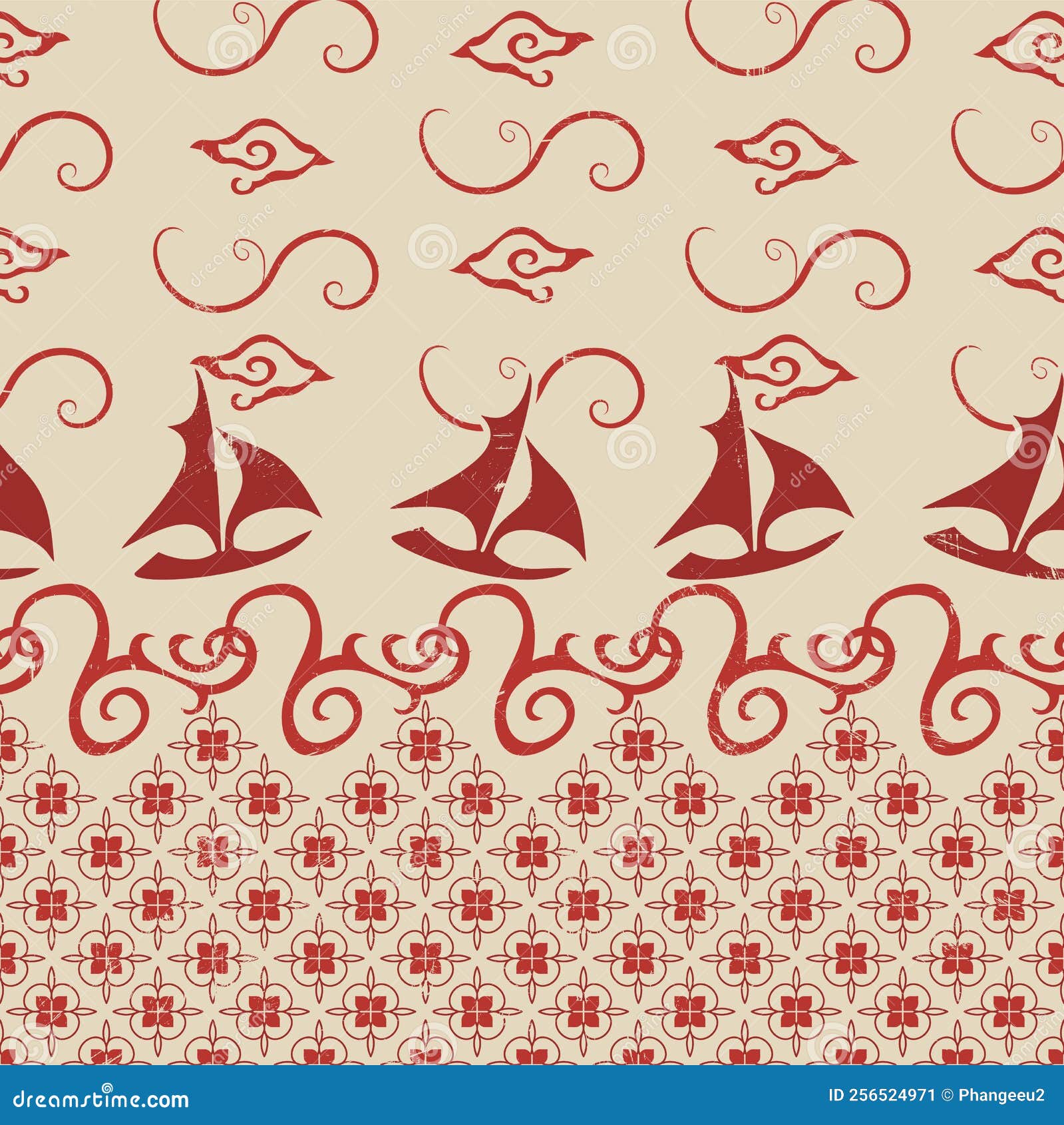 Ethnic Batik Red Ship Ocean Textile Pattern 064 Stock Vector ...