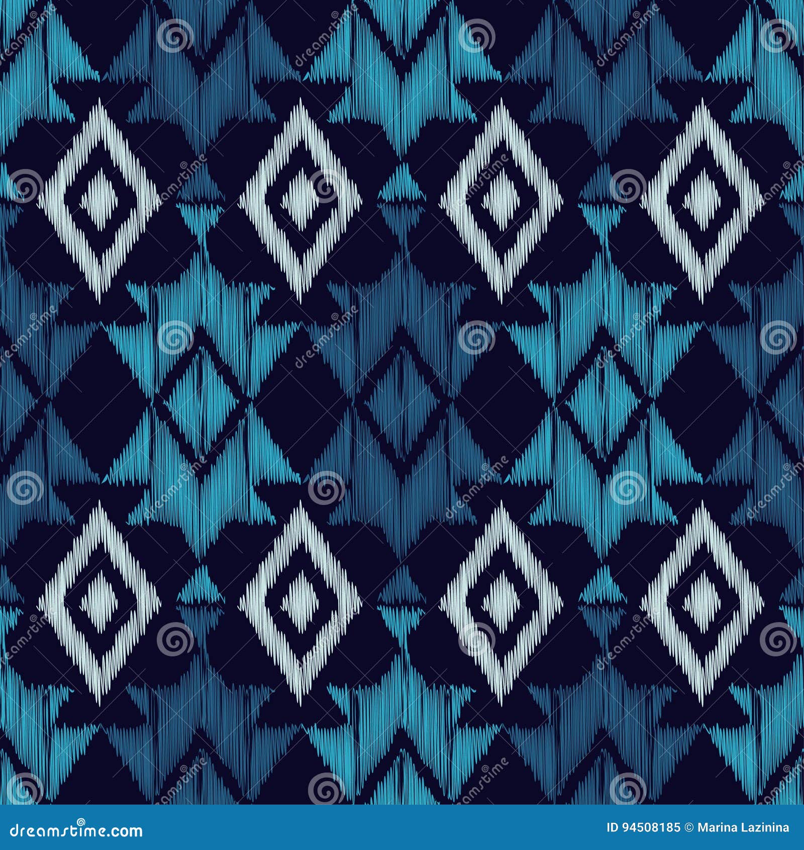 Ethnic Boho Blue Seamless Pattern. Embroidery on Fabric. Retro Motif ...