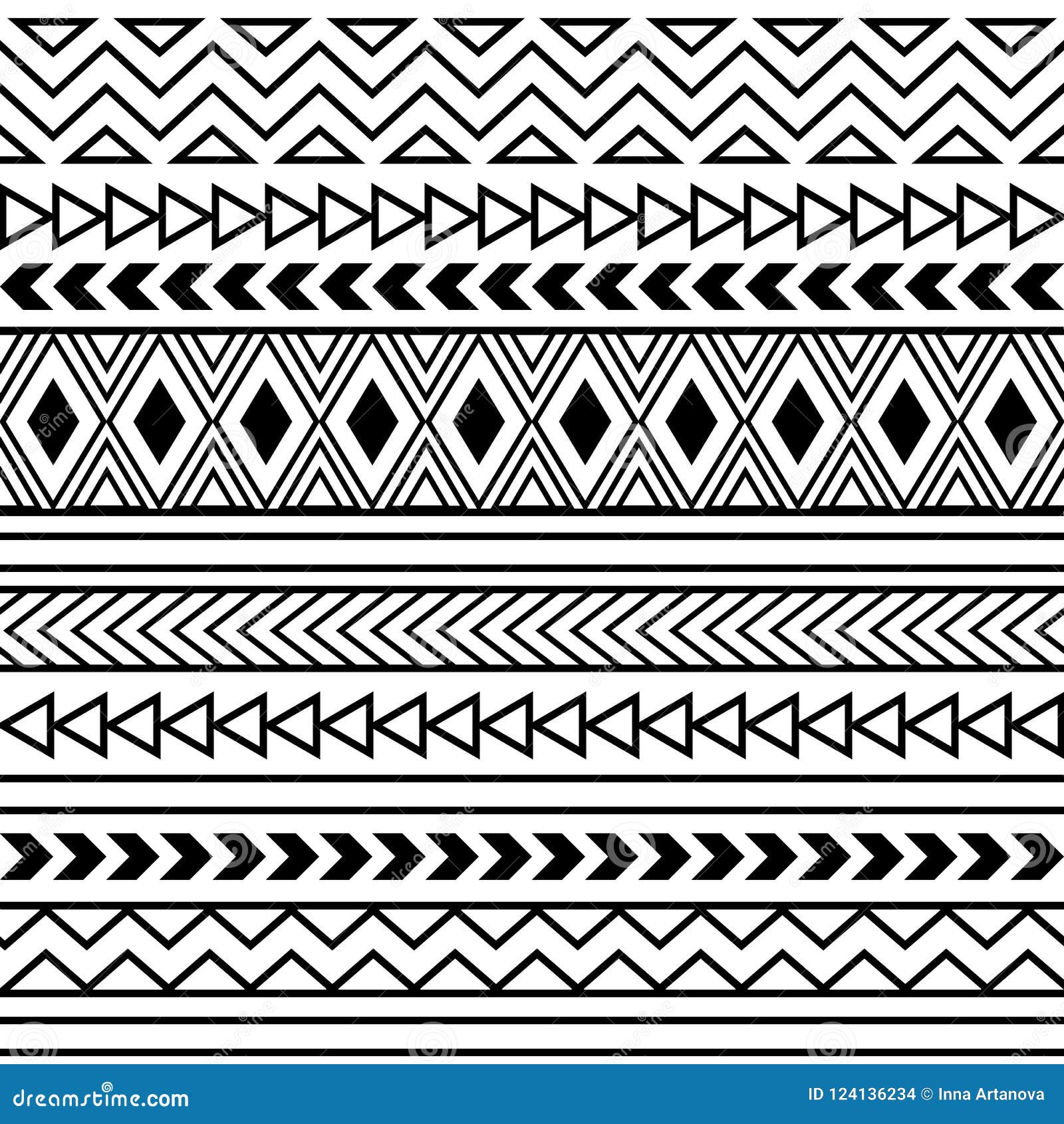 Ethnic Boho Tribal Indian Seamless Pattern Set. Stock Vector ...