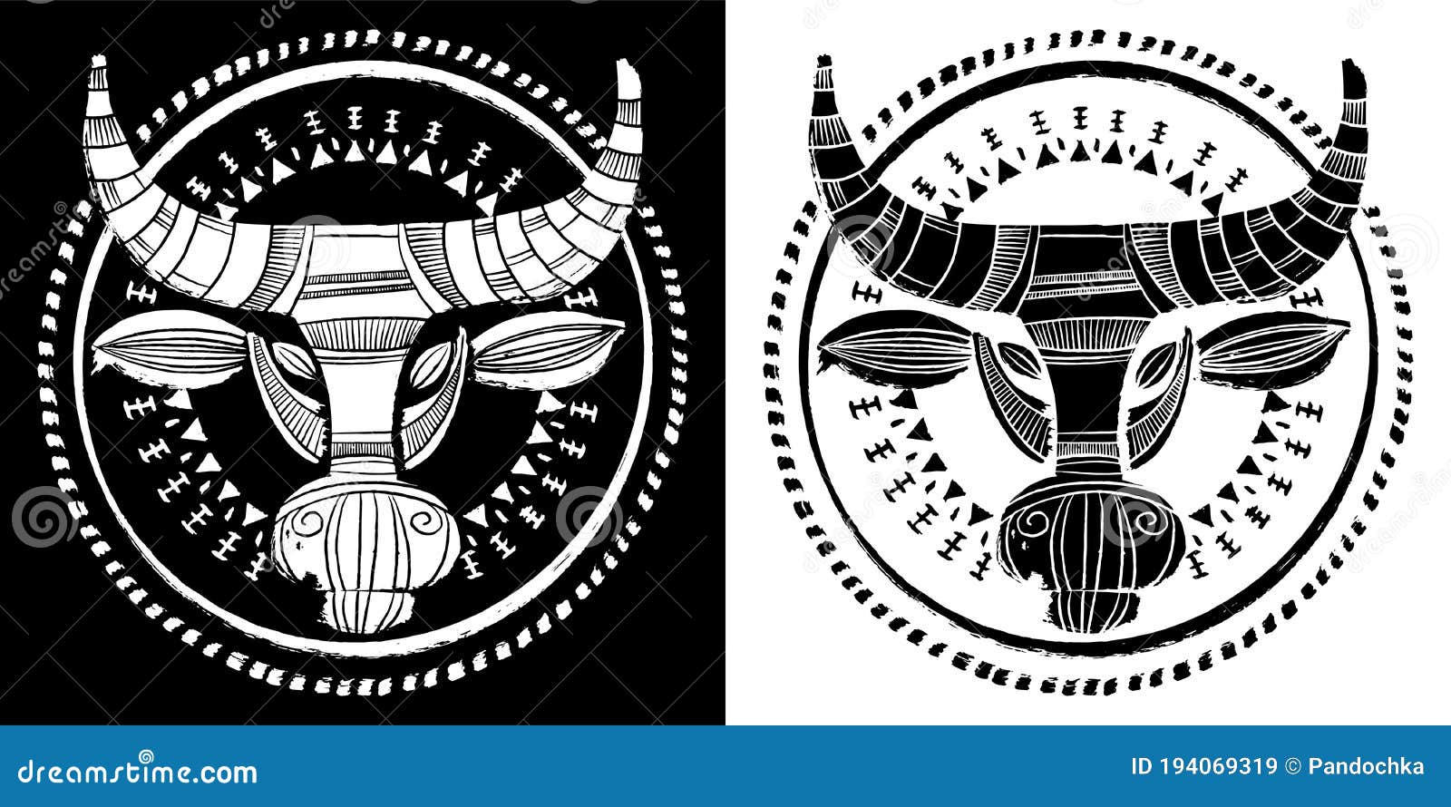Ethnic Bull, Black and White, Hand Drawn Vector Illustration. 2021 Year ...