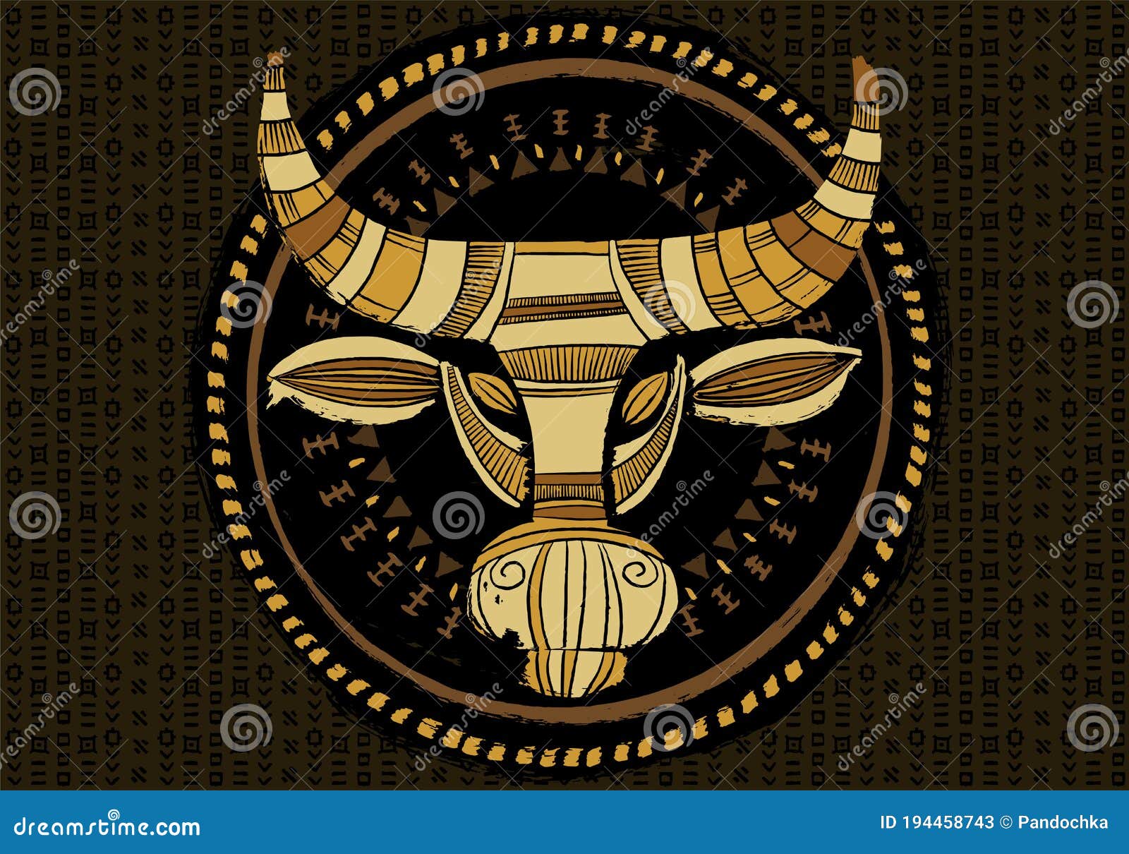 Ethnic Bull, Hand Drawn Vector Illustration. 2021 Year of the Cow Stock ...