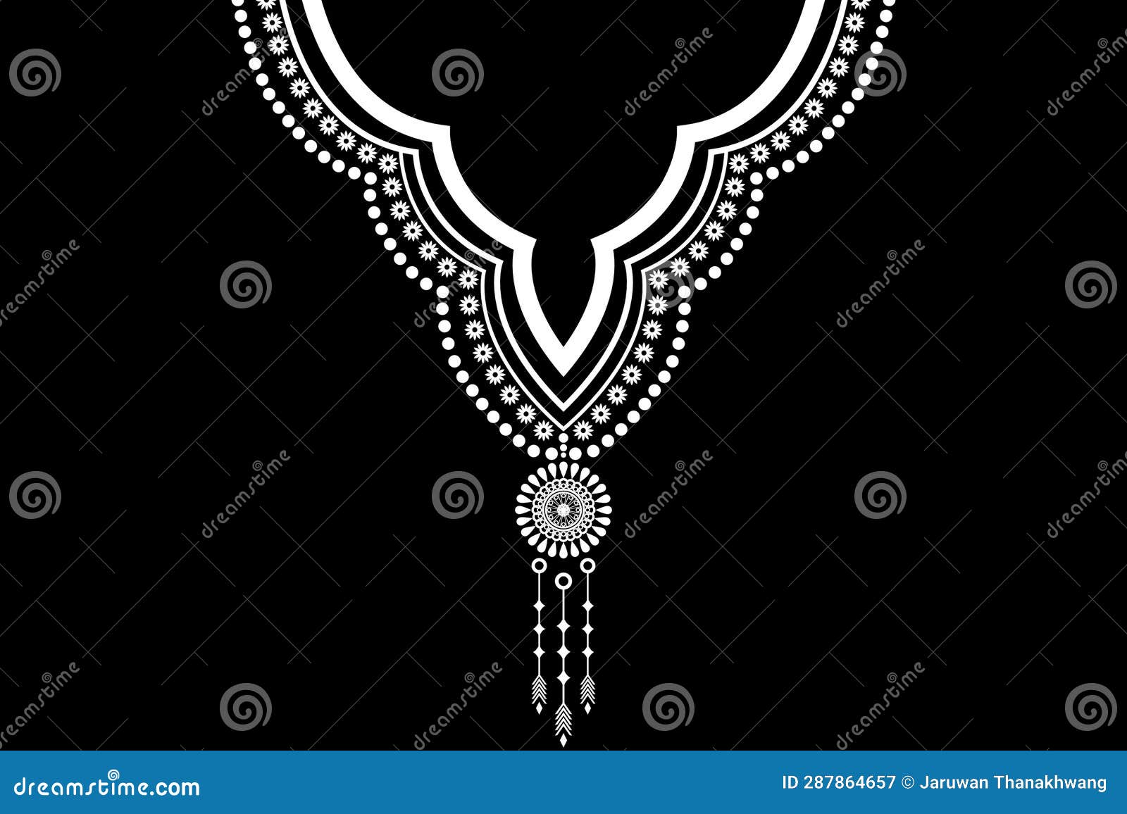 Ethnic Collar Lace Oriental Pattern Traditional on Black Background ...