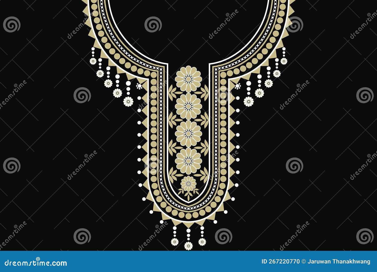 Ethnic Collar Lace Pattern Traditional on Black Background. Stock ...