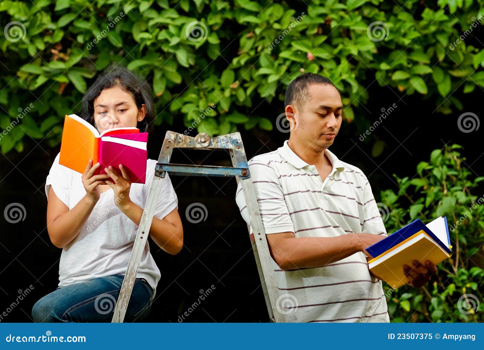 Ethnic College Students Read Books Stock Image - Image of female ...