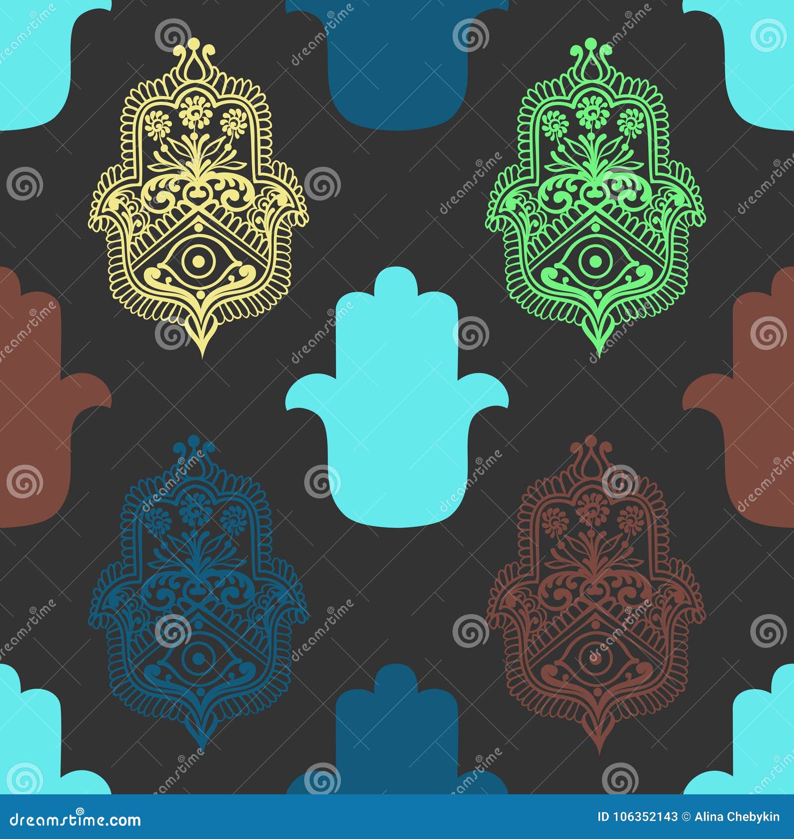 Ethnic Colorful Pattern with Hamsa Stock Vector - Illustration of ...