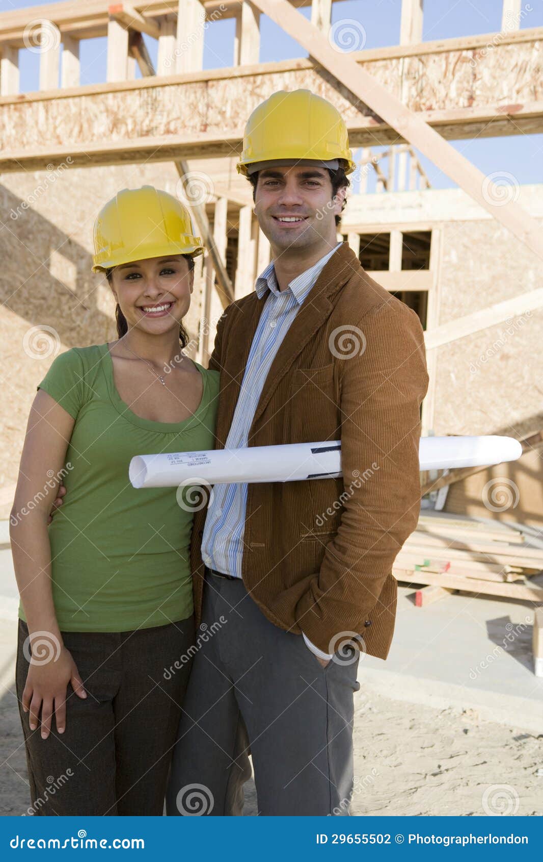 Ethnic Couple at Construction Site Stock Photo - Image of housing ...