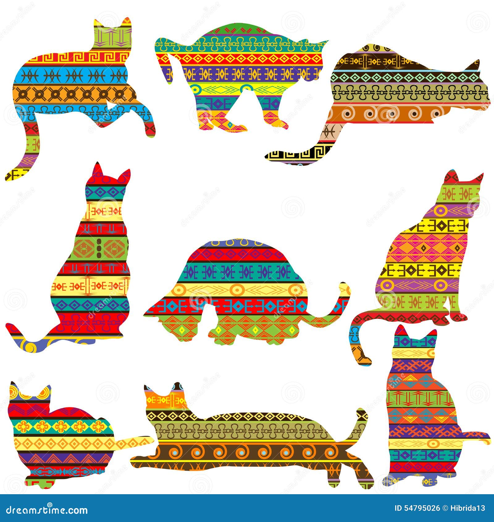 Ethnic Decorative Patterned Cats Stock Vector - Illustration of mammal ...
