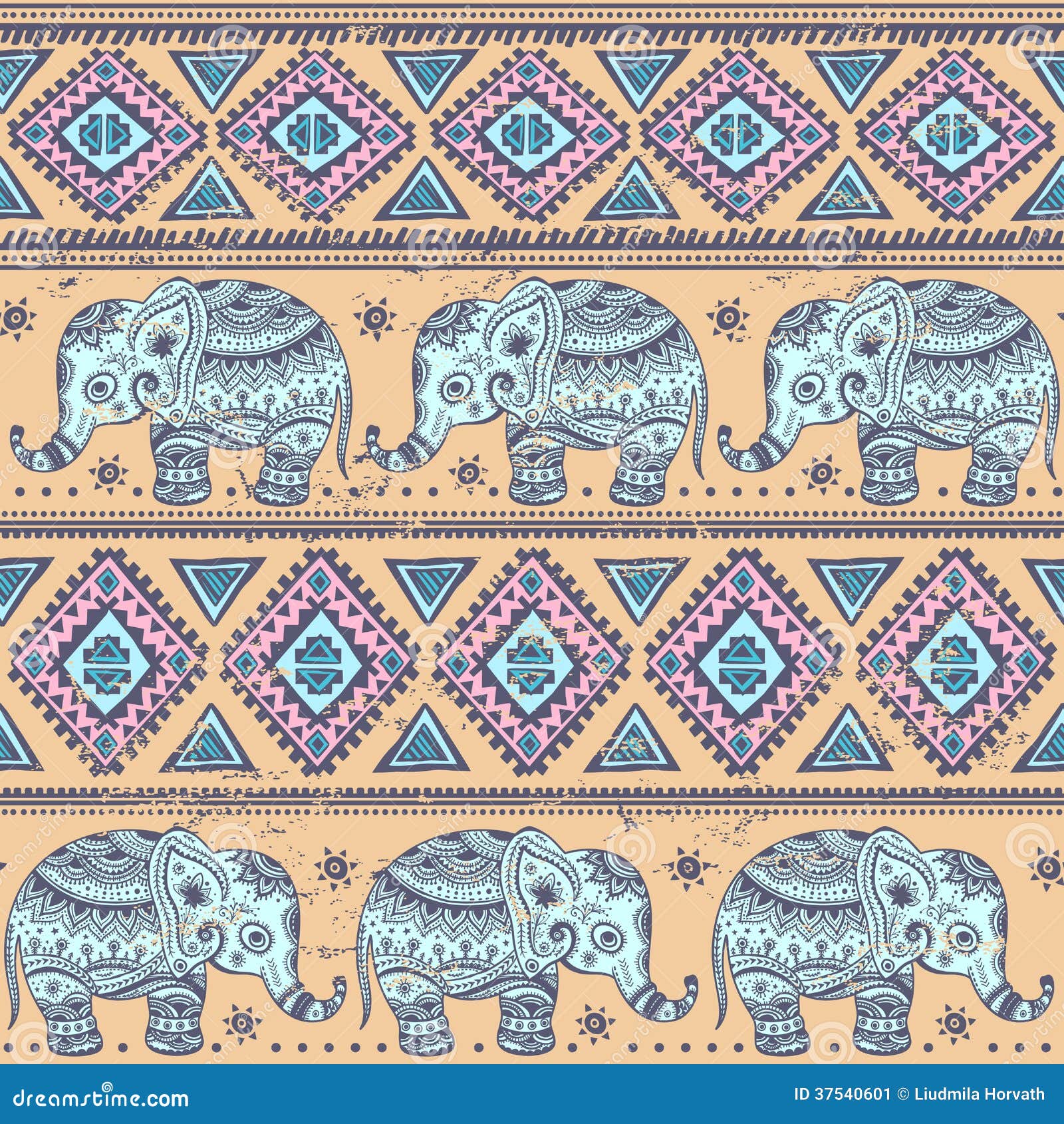 Aztec Elephant Pattern Wallpaper