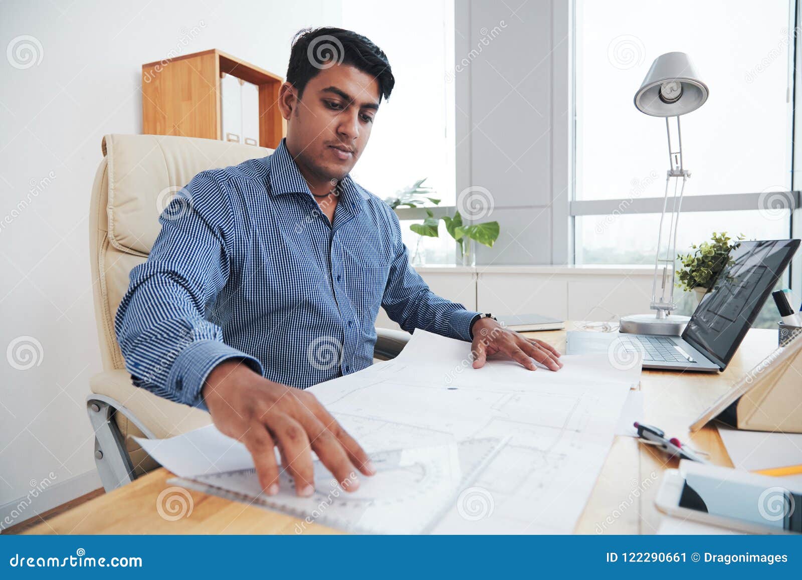 Ethnic Engineer Working in Office Stock Image - Image of modern ...
