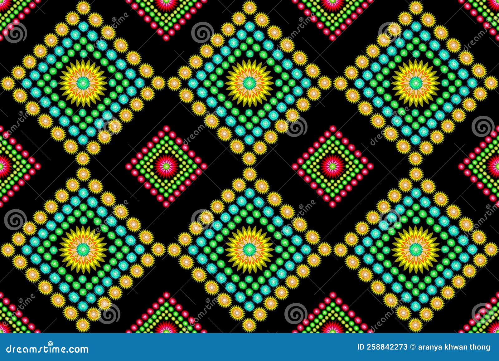 Ethnic Fabric Pattern, Flower Pattern, Composed into a Seamless Diamond ...