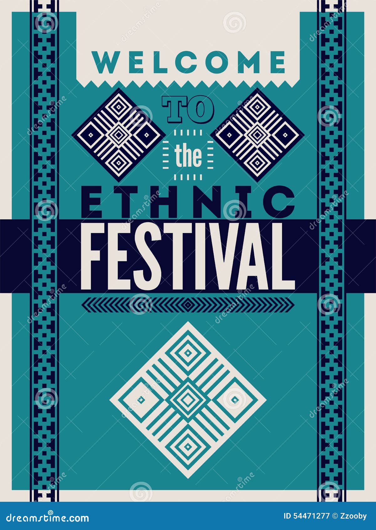 Ethnic Festival Poster. Typographical Design with Folk Pattern Ornament ...