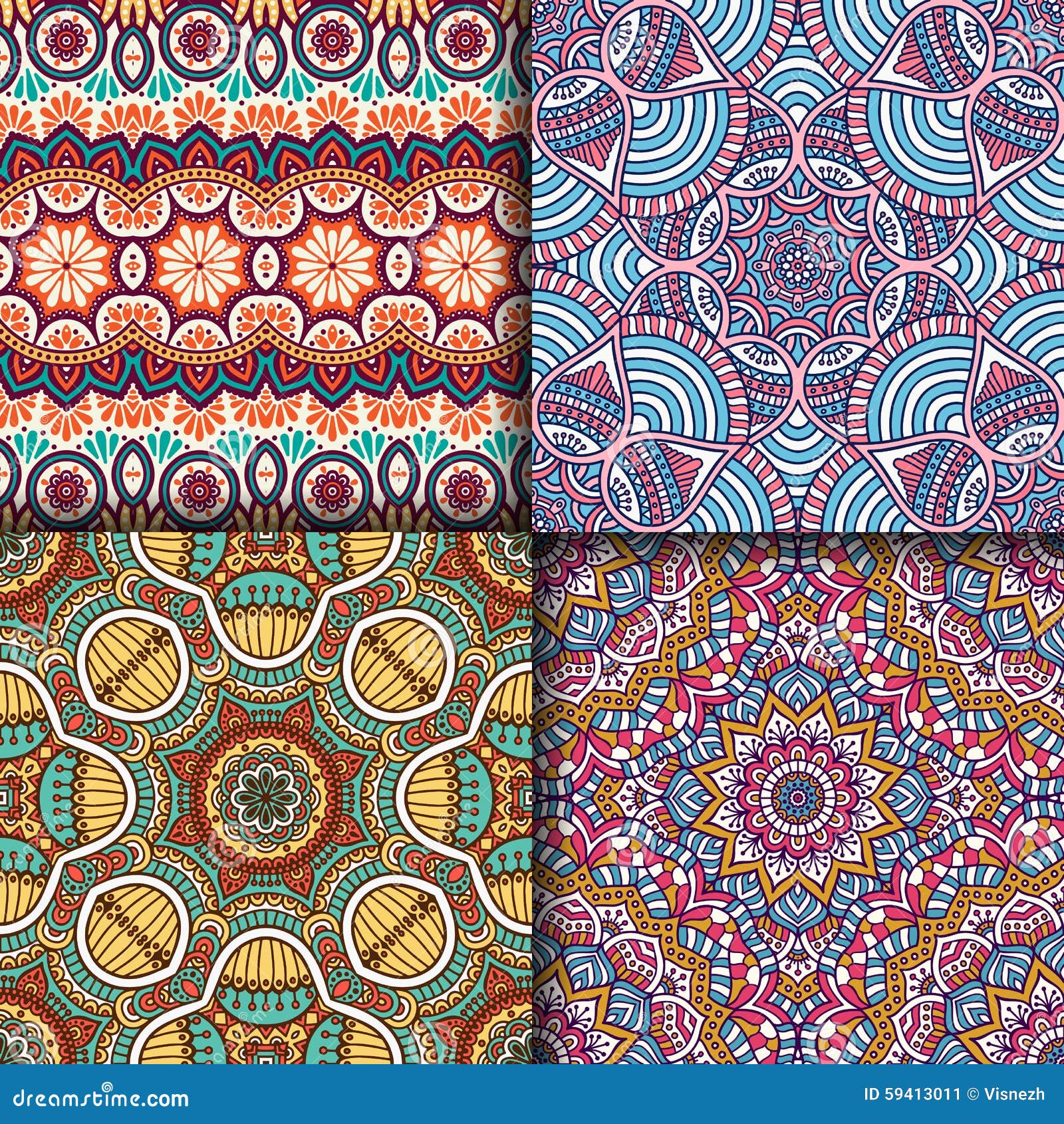 Ethnic Floral Seamless Pattern Stock Vector - Illustration of artistic ...