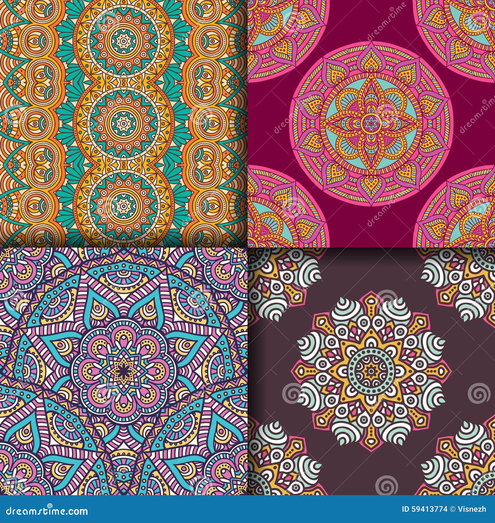 Ethnic Floral Seamless Pattern Stock Vector - Illustration of asian ...