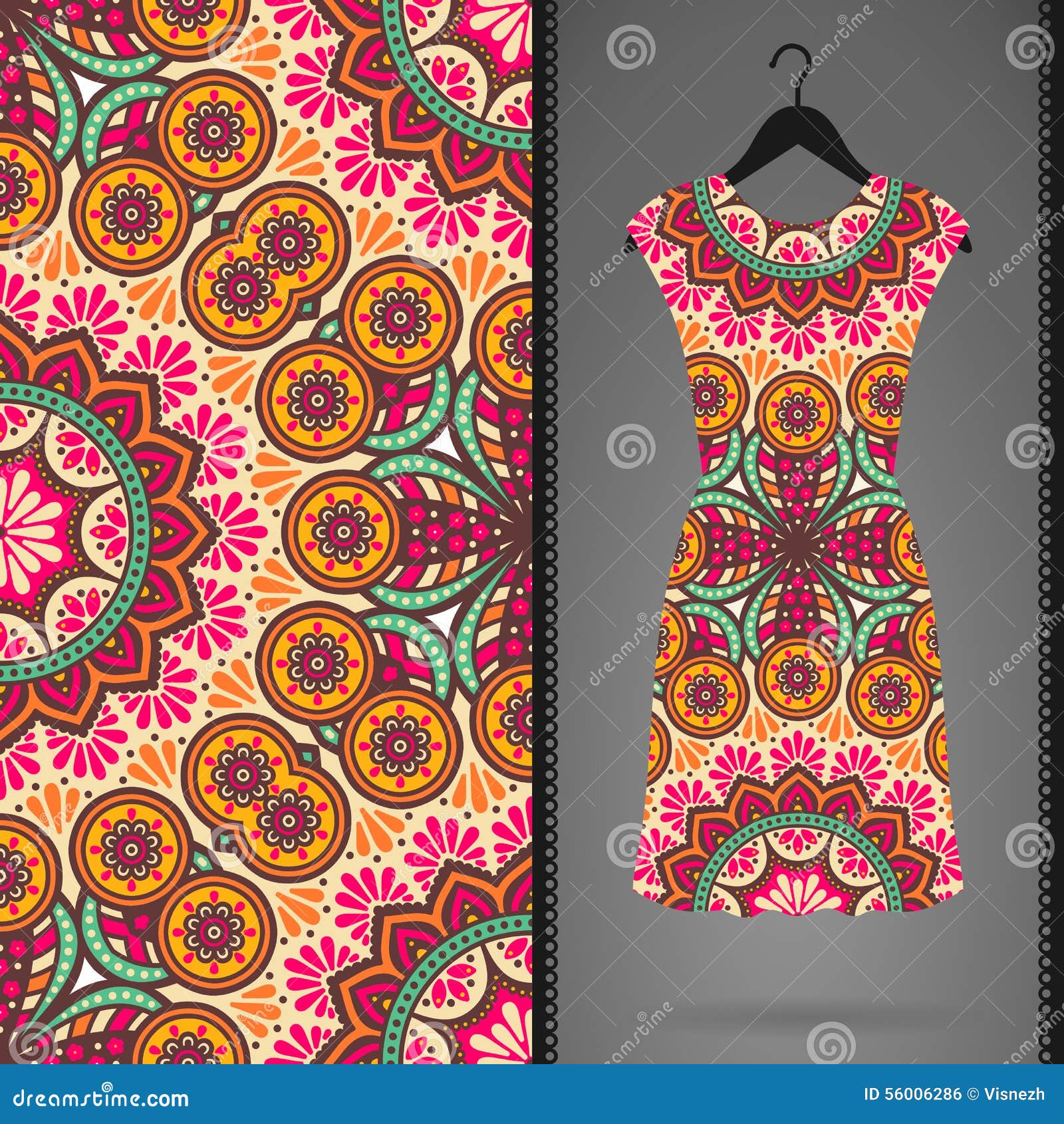 Ethnic Floral Seamless Pattern with Dress Stock Vector - Illustration ...