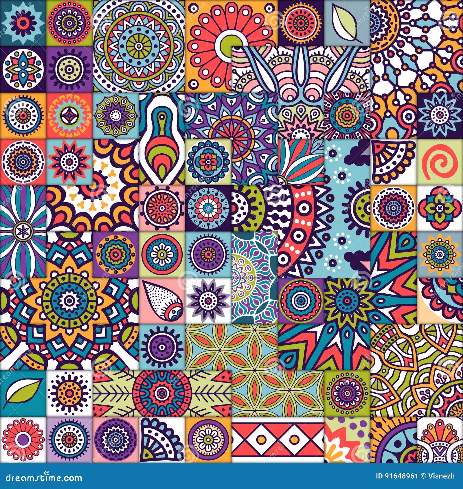 Ethnic Floral Seamless Pattern with Mandalas Stock Vector ...