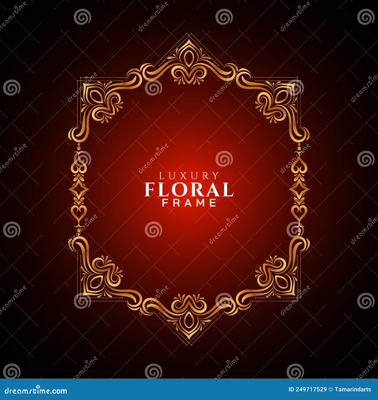 Ethnic Golden Frame Design Red Background Stock Vector - Illustration ...