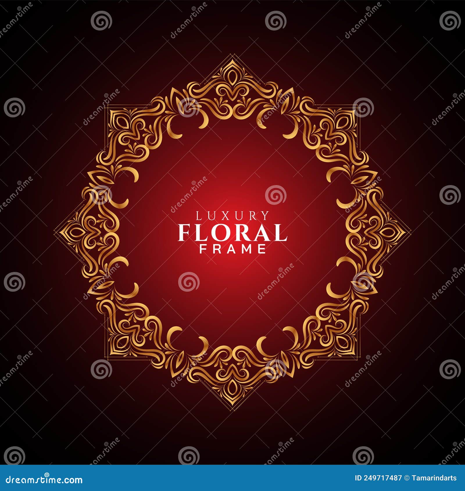 Ethnic Golden Frame Design Red Background Stock Vector - Illustration ...