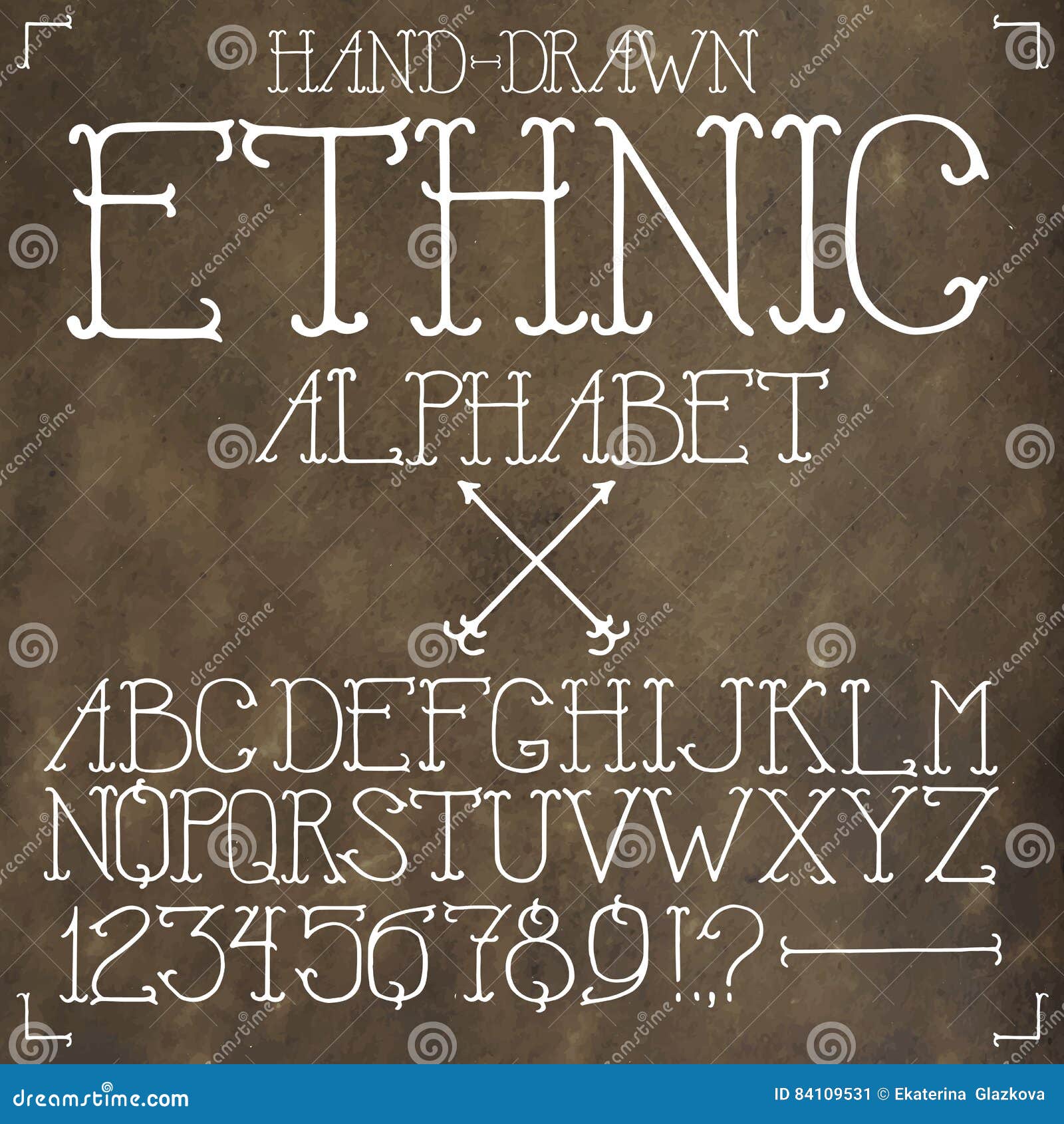 Ethnic hand drawn alphabet stock vector. Illustration of numeral - 84109531