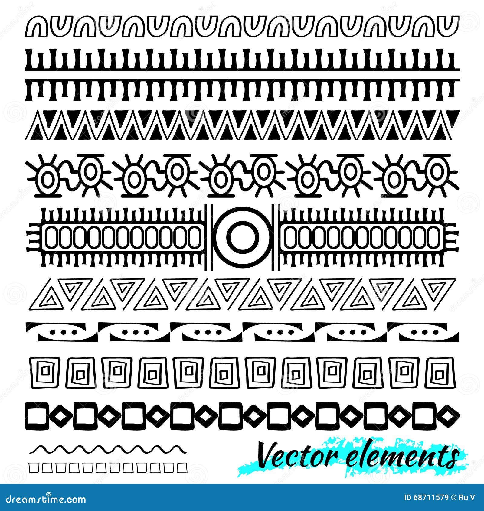Ethnic Hand Drawn Vector Line Border Set and Hipster Scribble Design ...