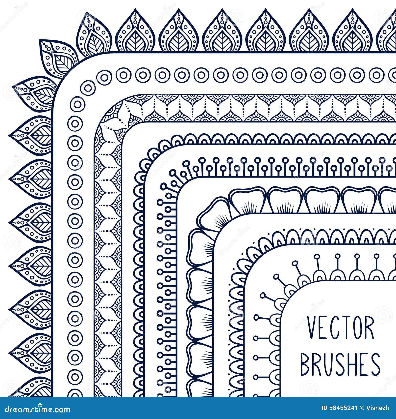 Ethnic Hand Drawn Vector Line Border Set and Stock Vector ...
