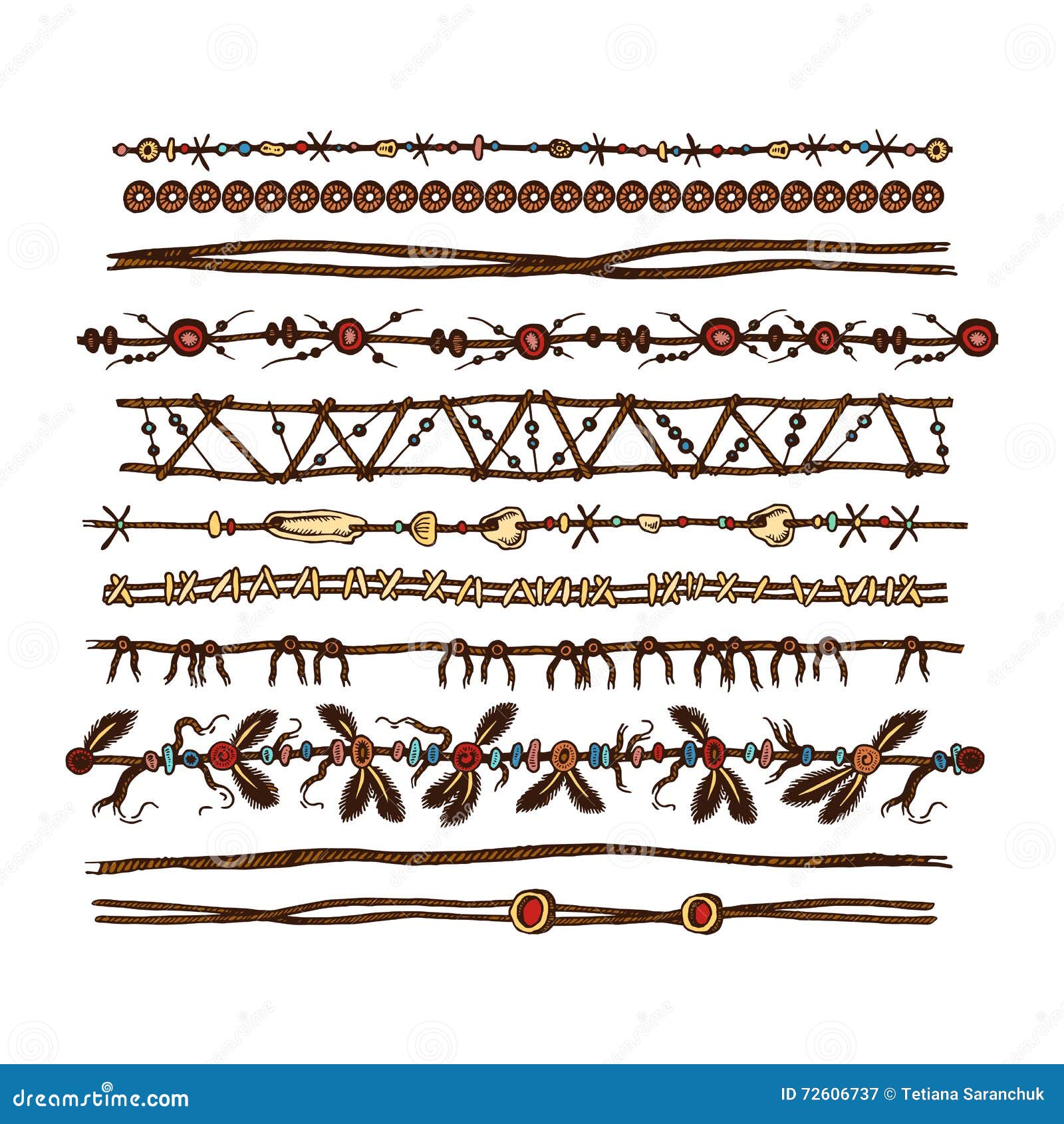 Ethnic Hand Drawn Vector Line Colored Border Set Stock Vector ...