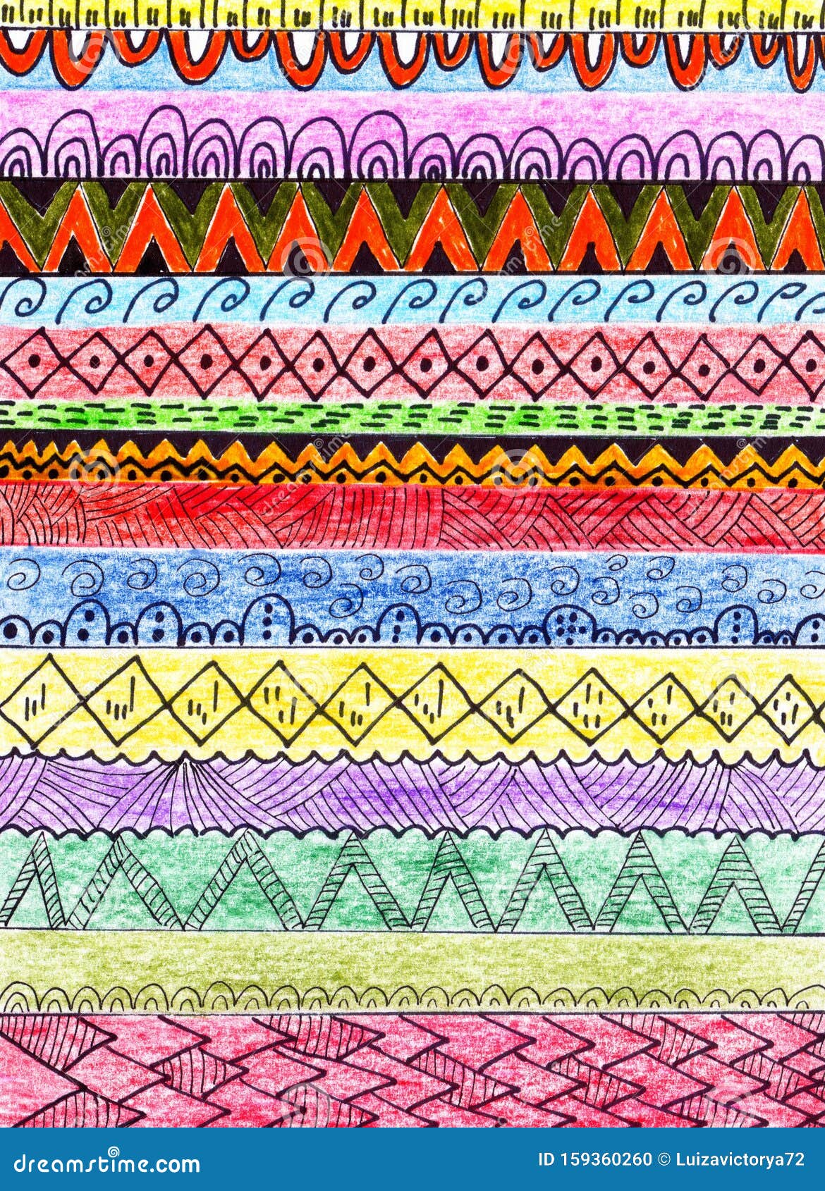 Ethnic Handmade Abstract Native Pattern. Colorful Image Painted Markers ...