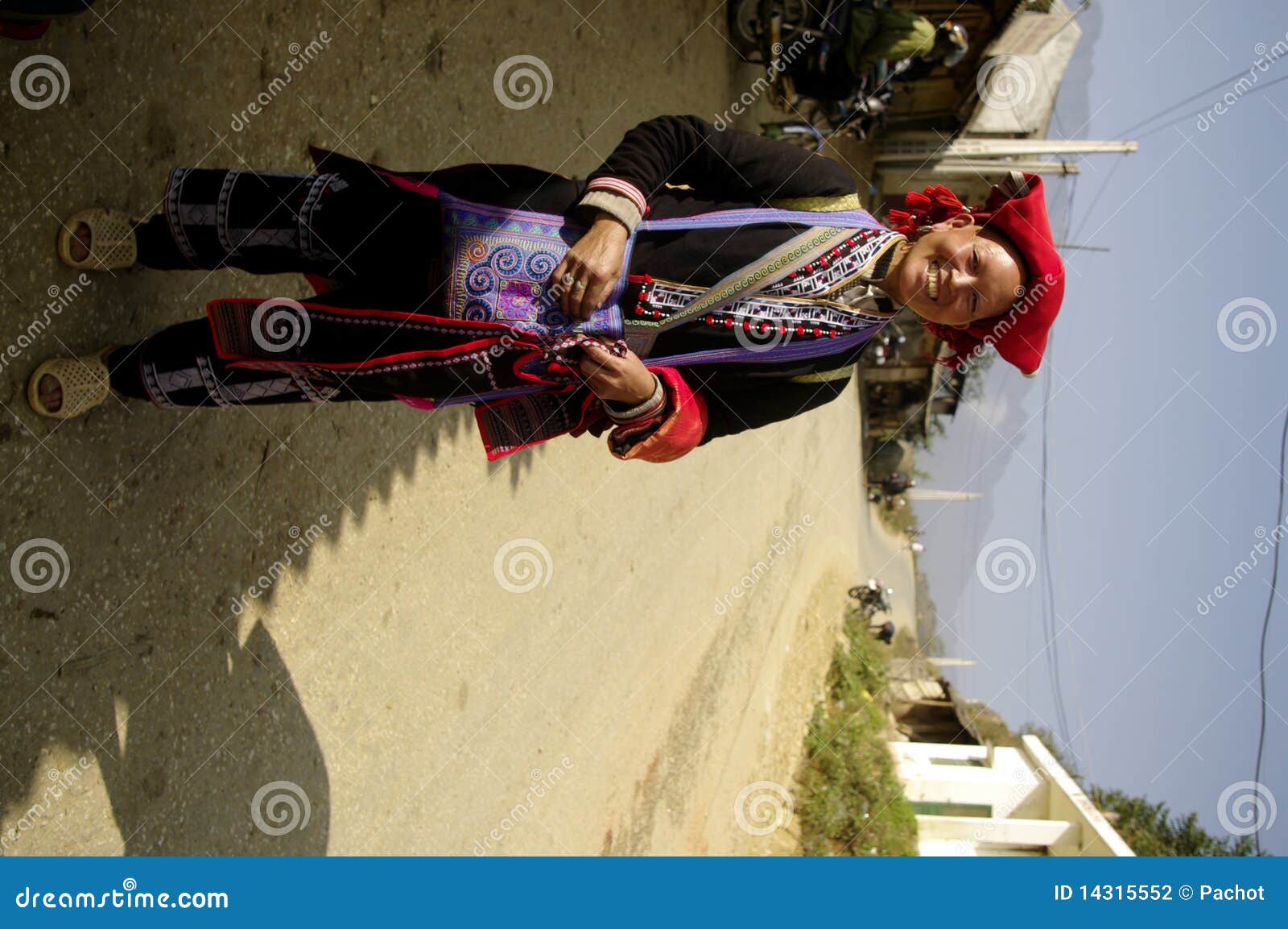 Ethnic Hmong Woman Red Pompoms Editorial Photography - Image of ...