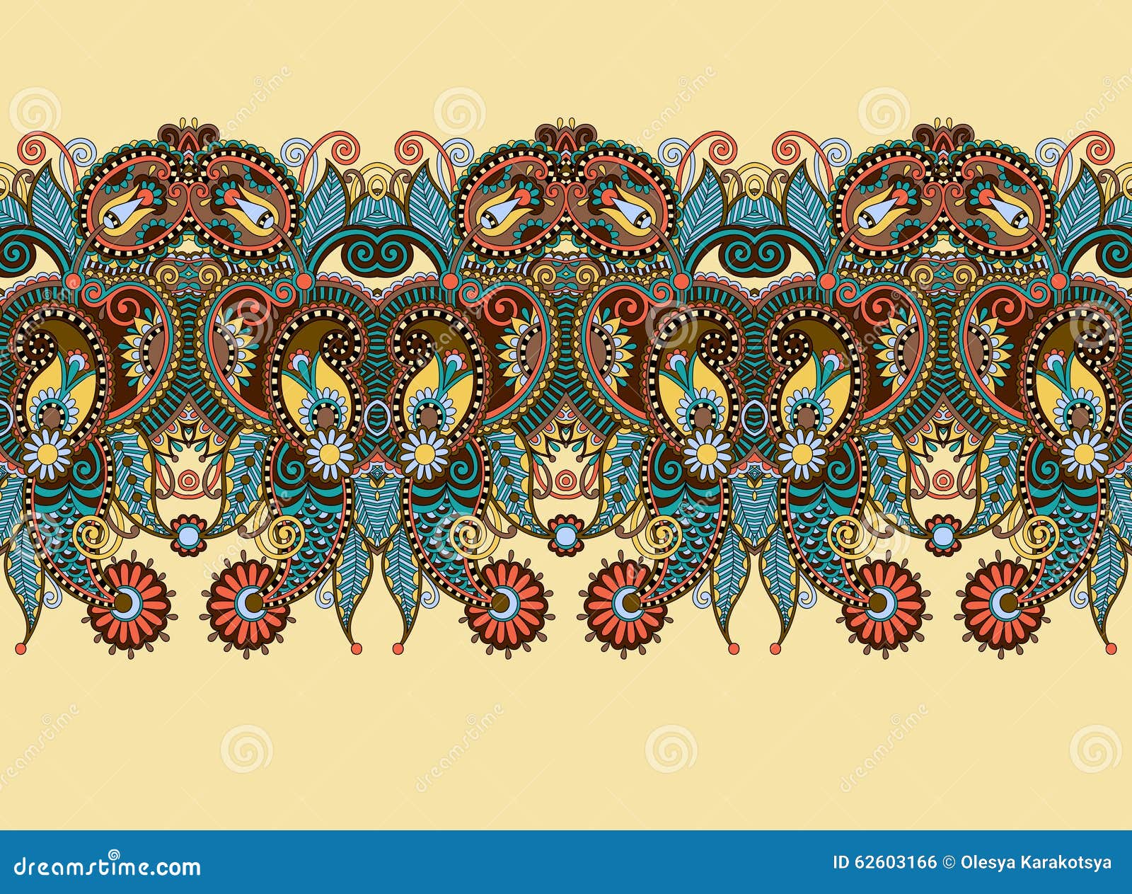 Ethnic Horizontal Authentic Decorative Paisley Stock Vector ...