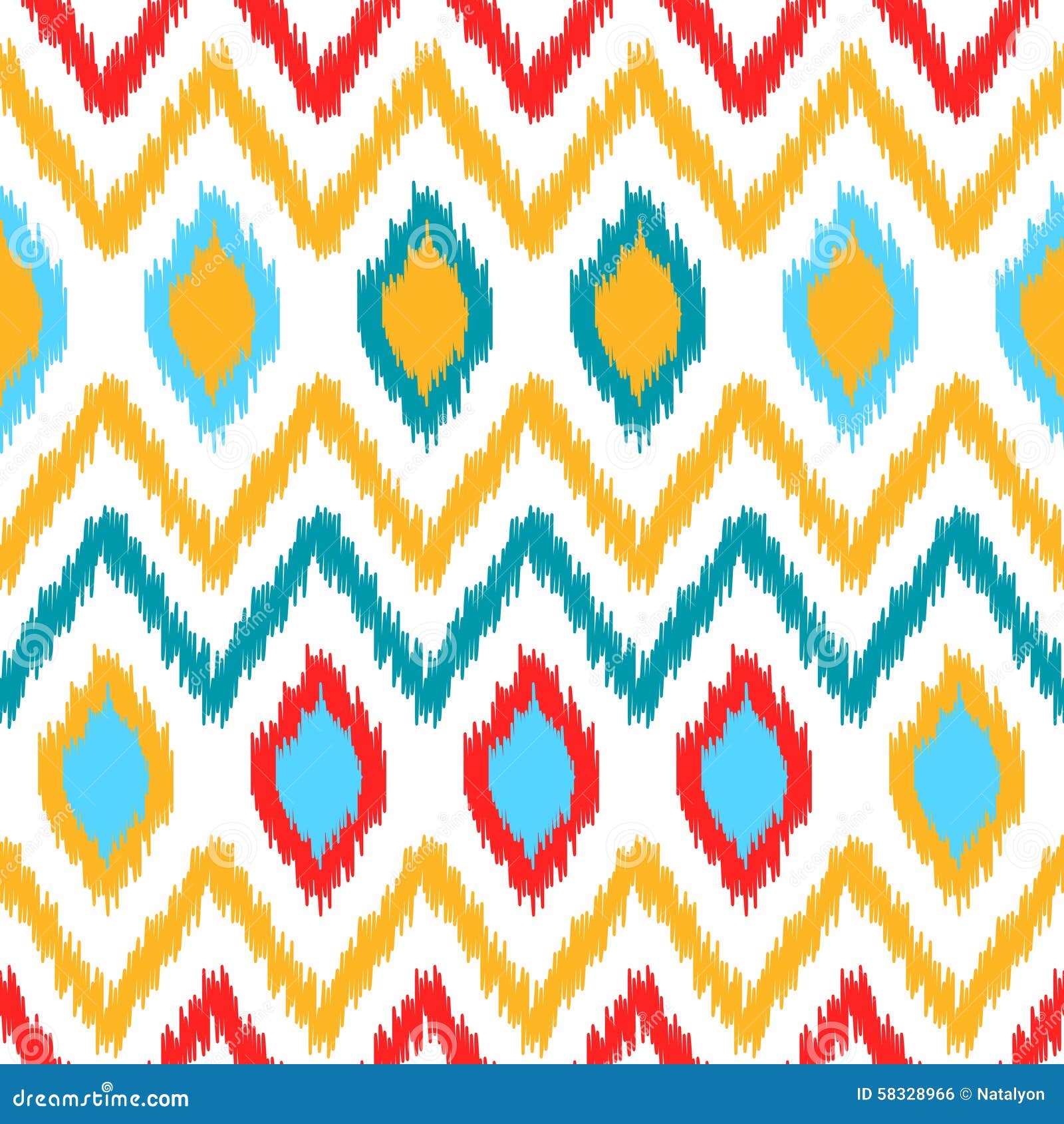 Ethnic Ikat Abstract Colorful Geometric Pattern in White, Yellow, Red ...