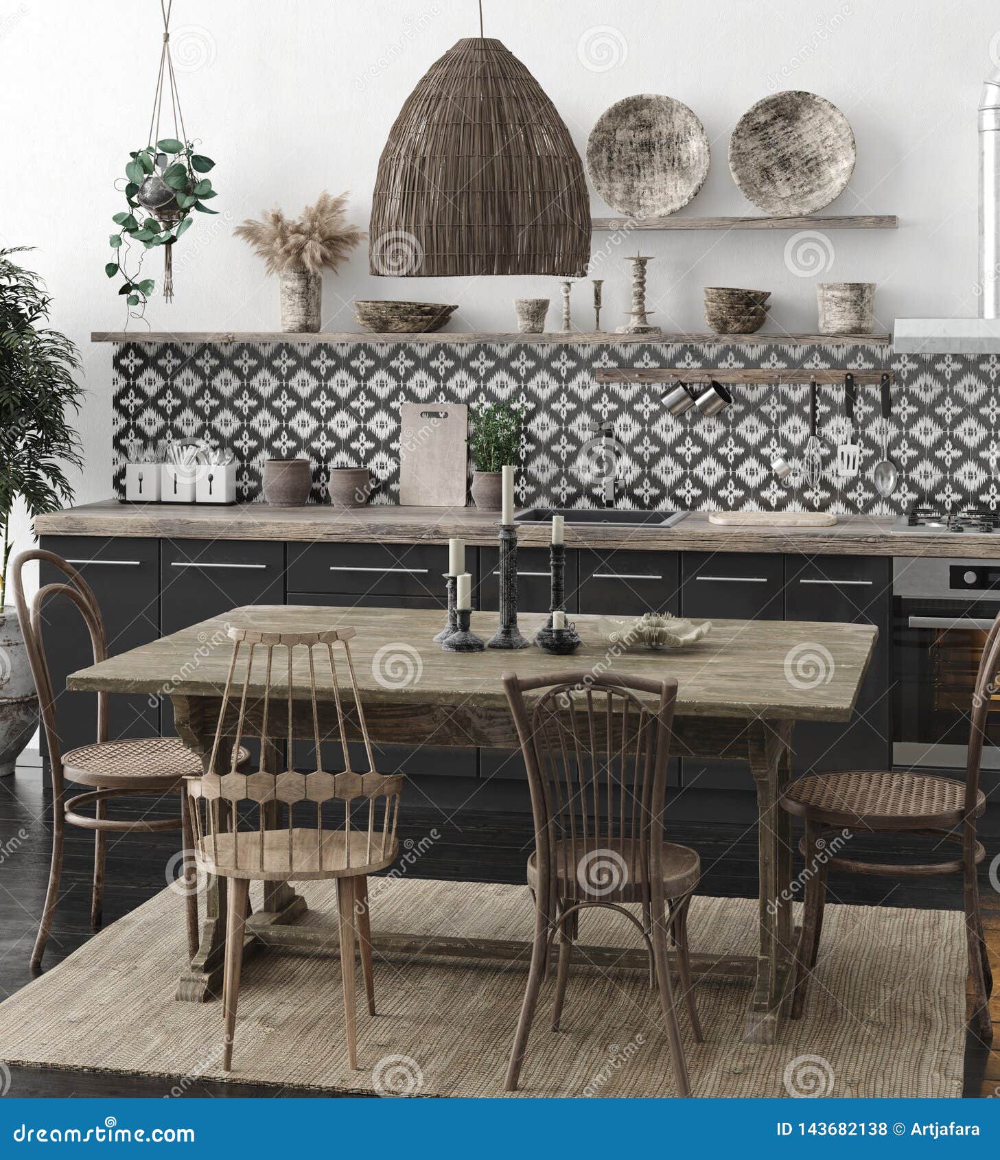 Ethnic Kitchen Interior, Rustic Style Stock Photo - Image of food ...