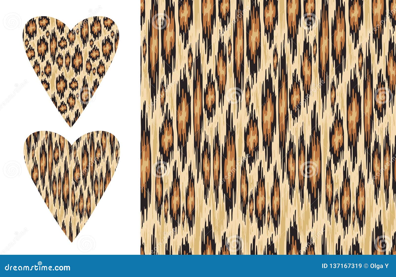 Ethnic Leopard Texture and Distressed Ikat Pattern and Vector Heart ...