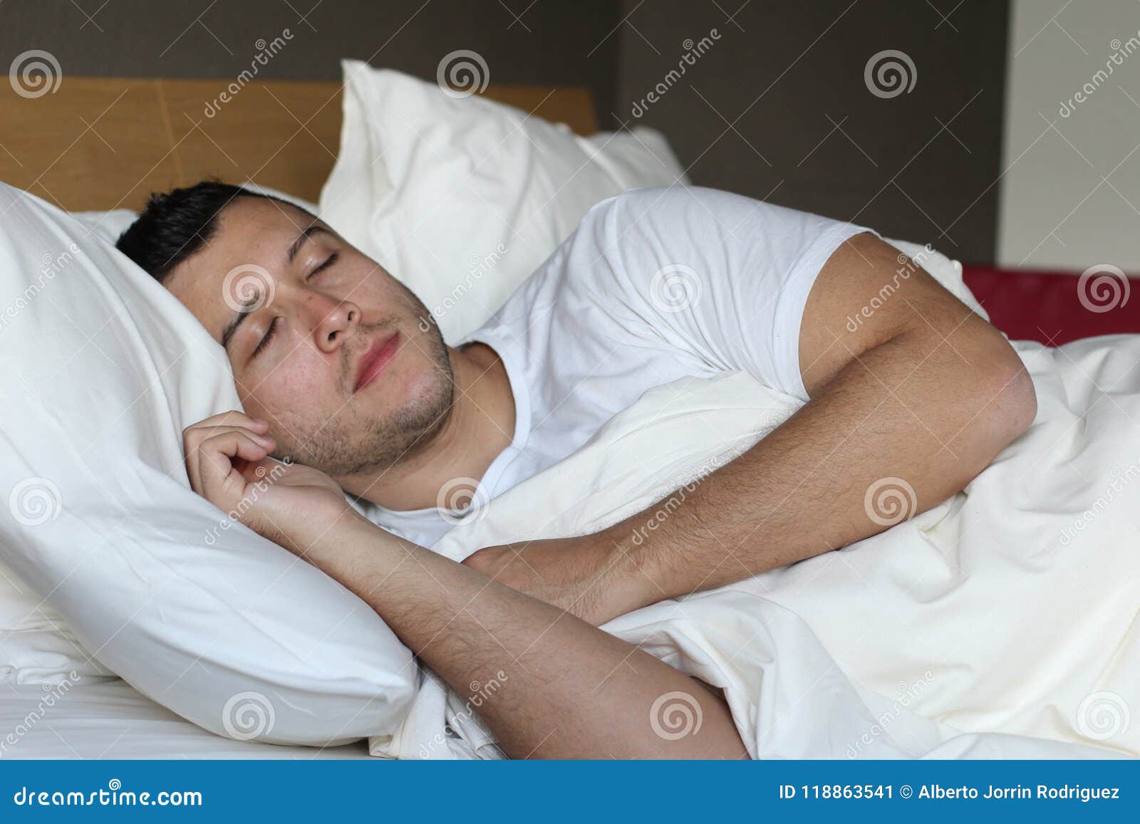 Ethnic Man Deeply Slept in Comfy Bed Stock Image - Image of care ...
