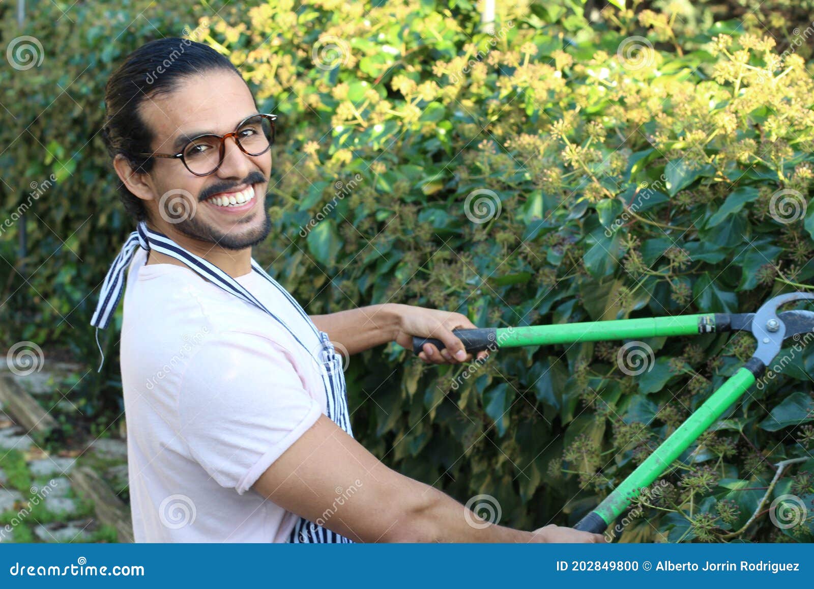 Ethnic Man Pruning Garden Manually Stock Photo - Image of hand, male ...