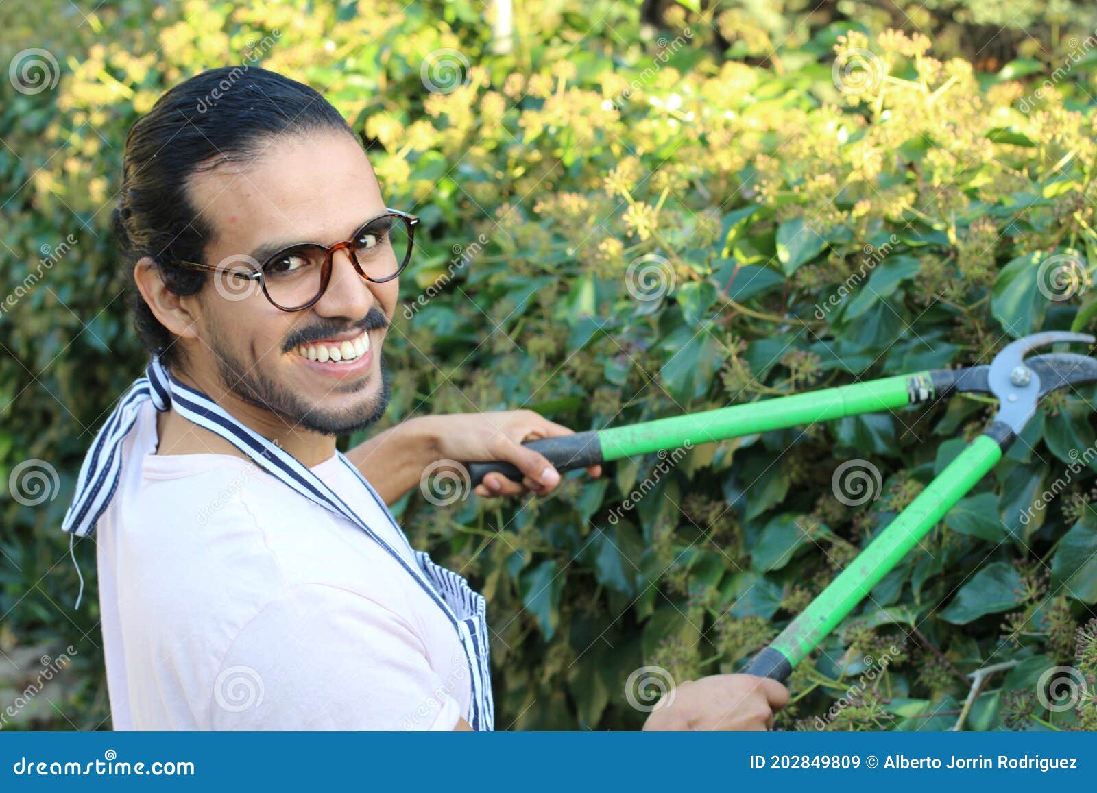 Ethnic Man Pruning Garden Manually Stock Image - Image of landscaping ...