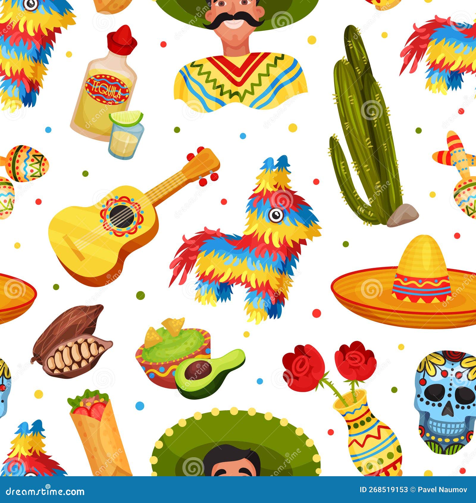 Ethnic Mexican Symbols Seamless Pattern Design with Traditional Objects ...