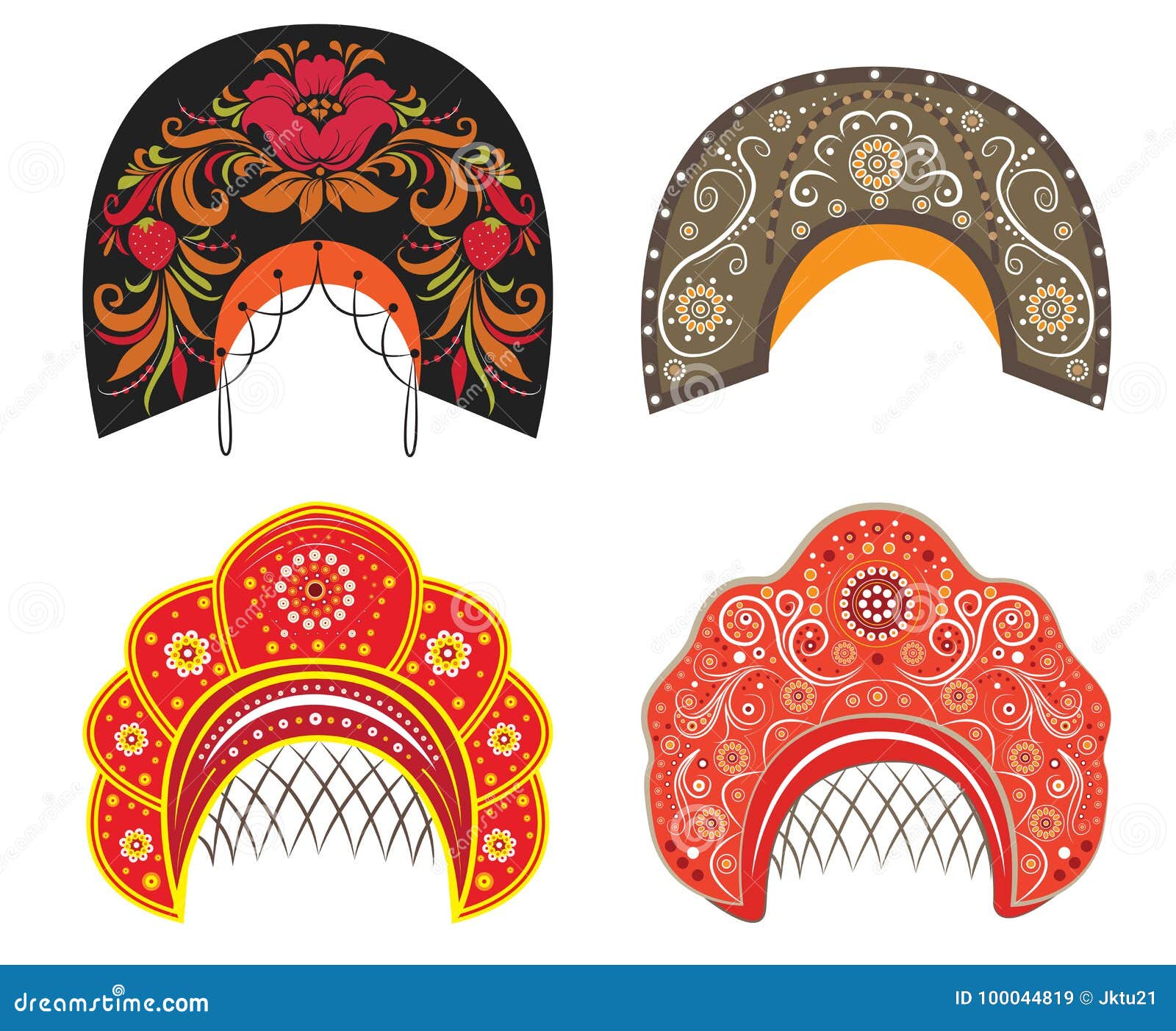 Ethnic Old Russian Kokoshniks Collections Stock Vector - Illustration ...