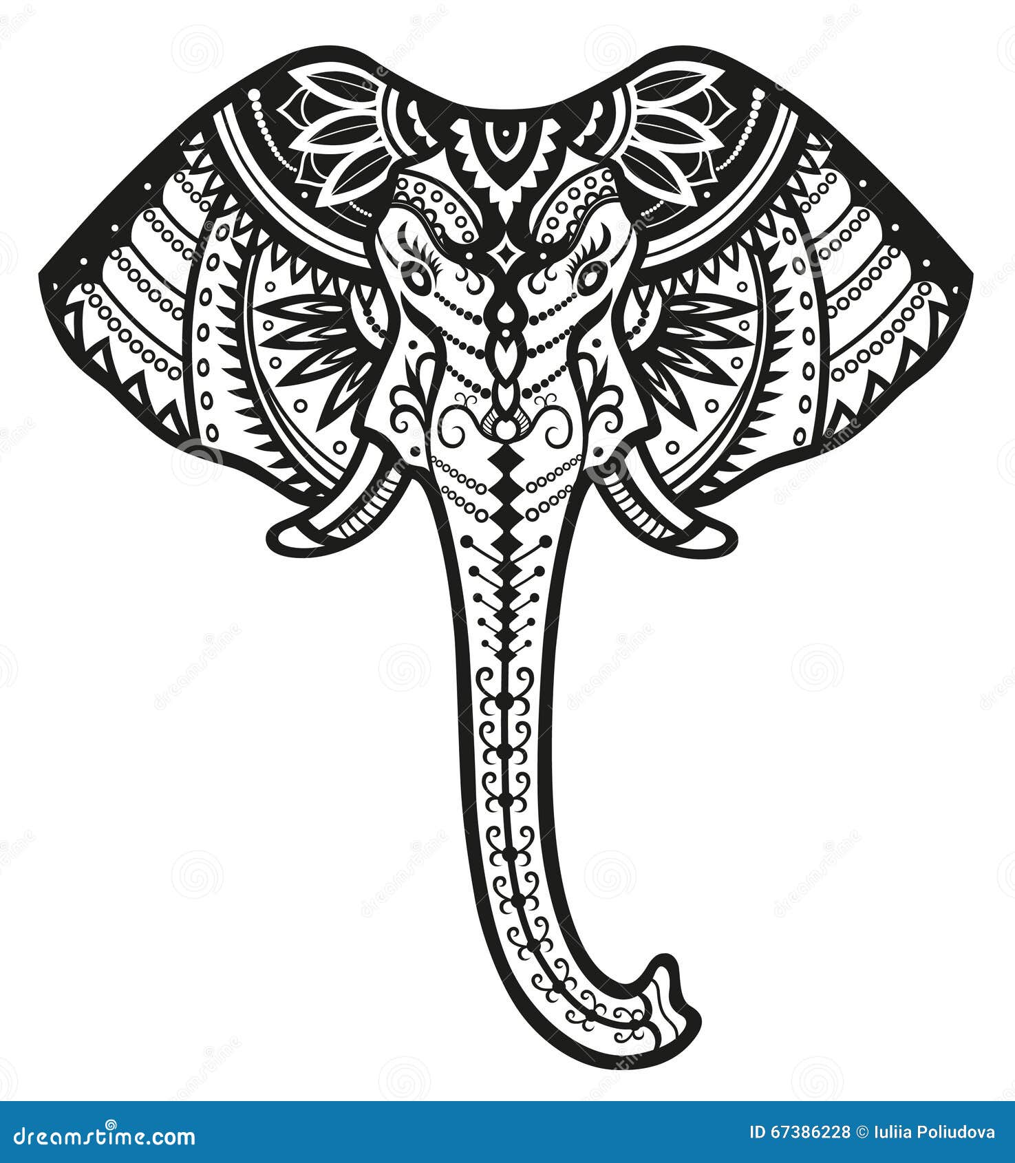 Ethnic ornamented elephant stock illustration. Illustration of head ...