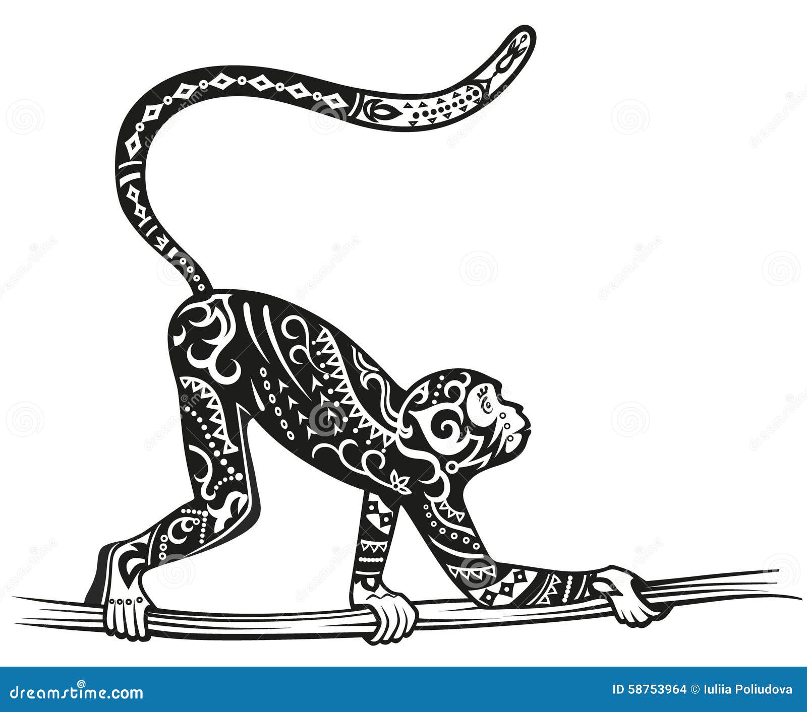 Ethnic ornamented monkey stock illustration. Illustration of decor ...