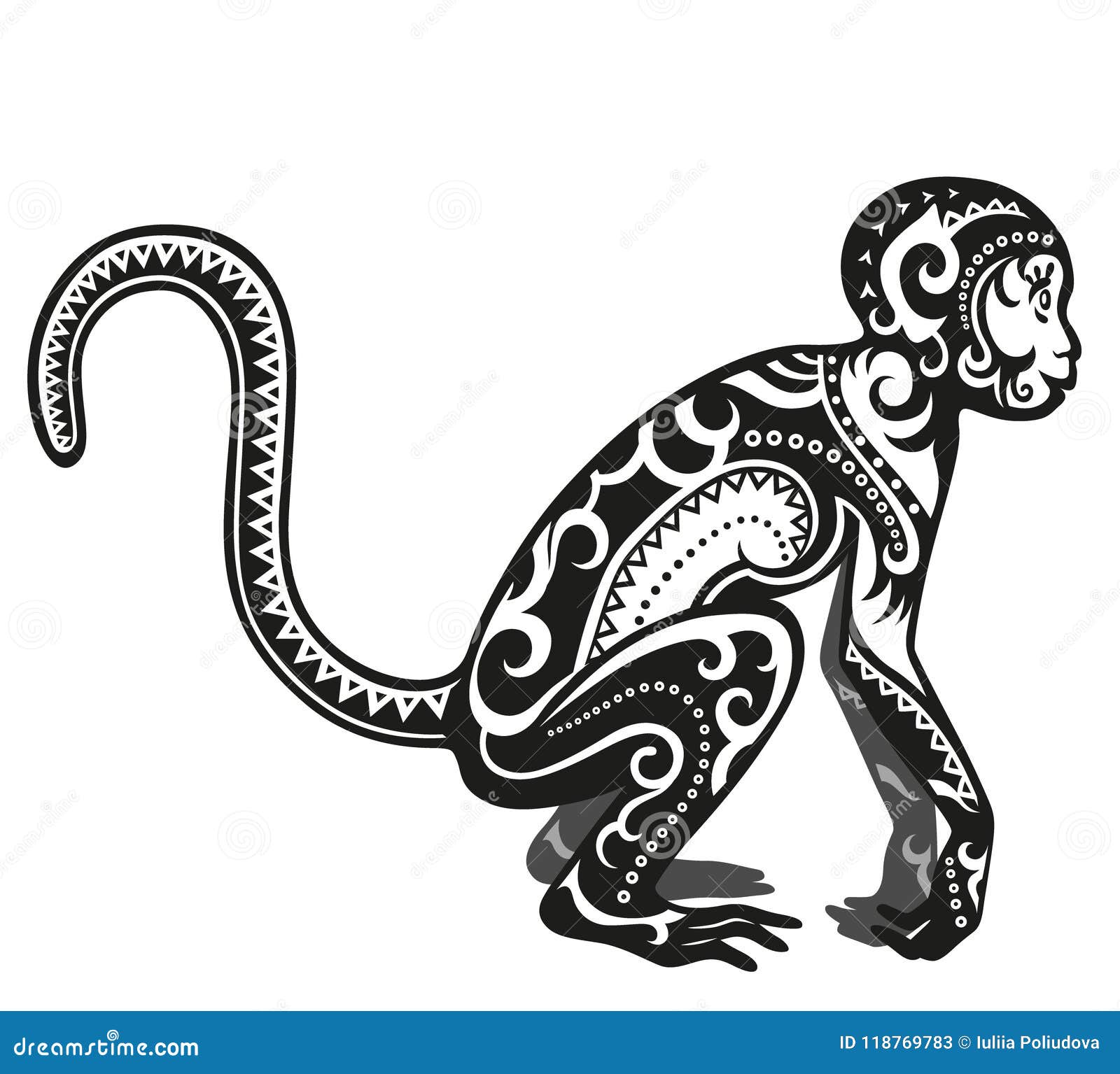 Ethnic ornamented monkey stock illustration. Illustration of ornamental ...