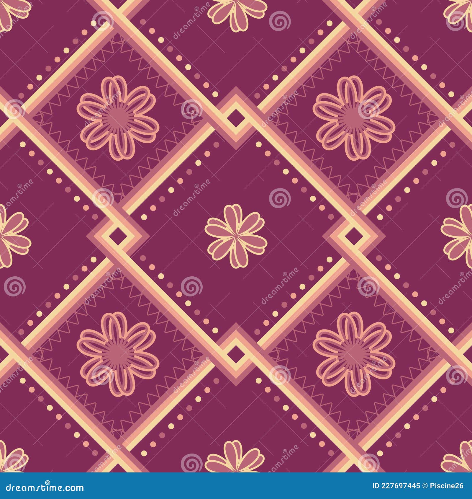 Ethnic Pattern with Geometric Seamless Flower in Purple Background for ...