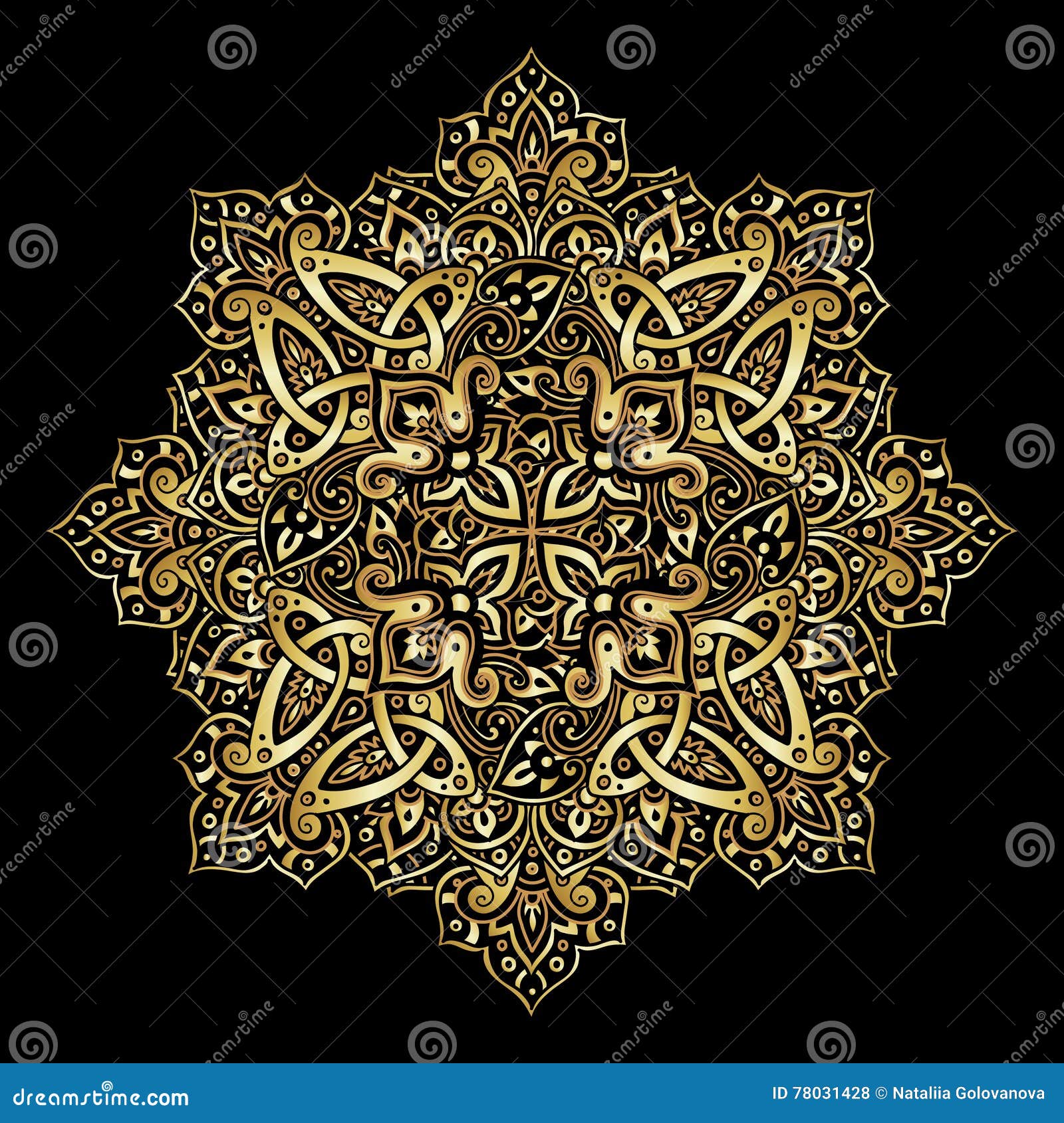 Ethnic Pattern in Gold and Black Colors Stock Vector - Illustration of ...