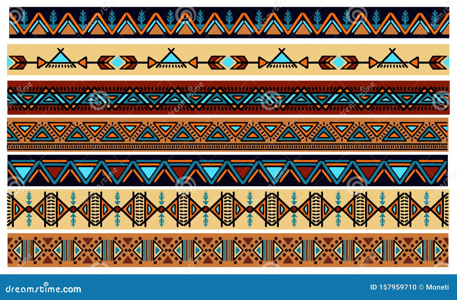 Ethnic Pattern. Set. Handmade. Horizontal Stripes Stock Illustration ...
