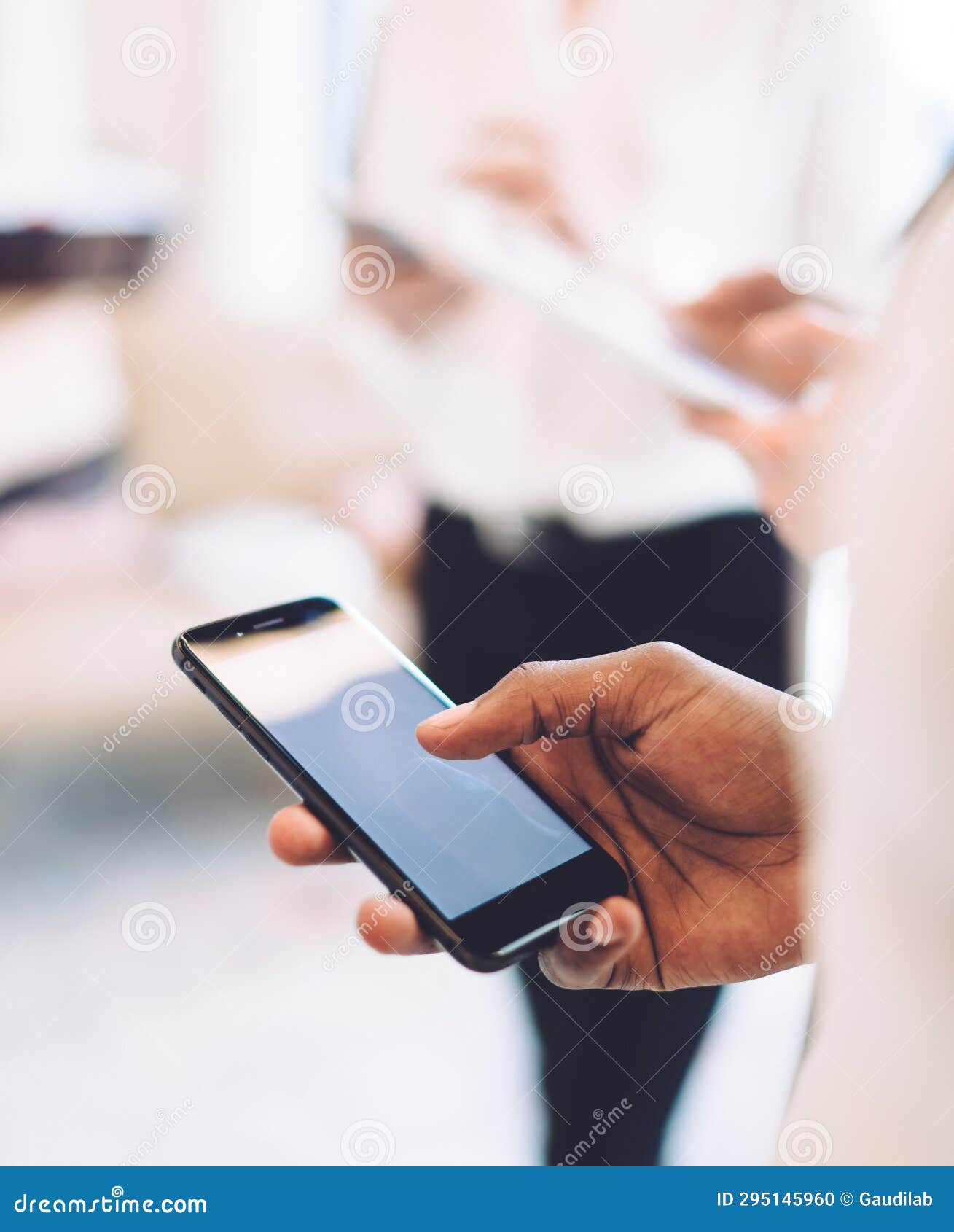 Ethnic Person Using Smartphone at Work Stock Photo - Image of ...
