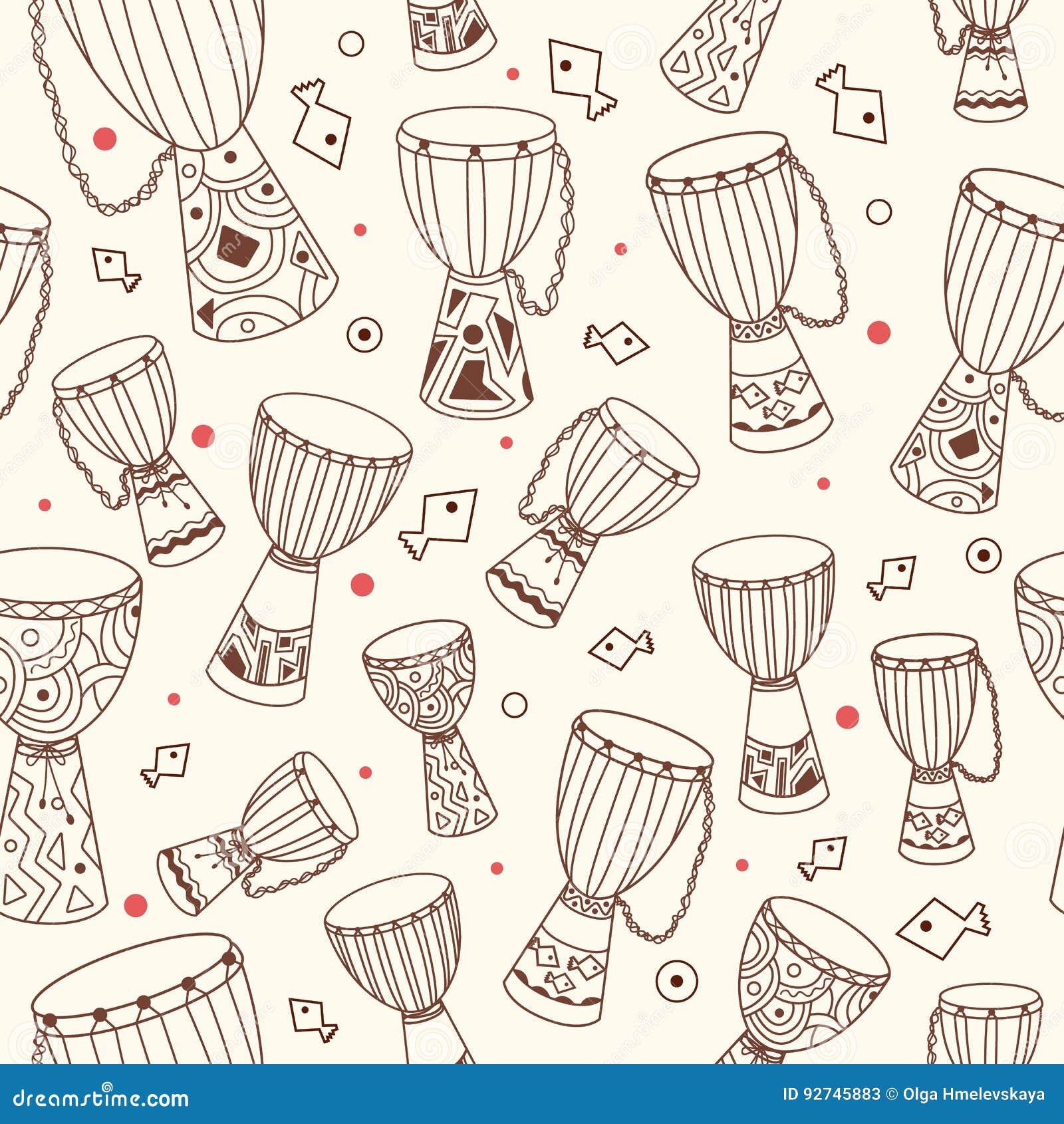 Ethnic Seamless Pattern With African Drums Djembe Stock Vector
